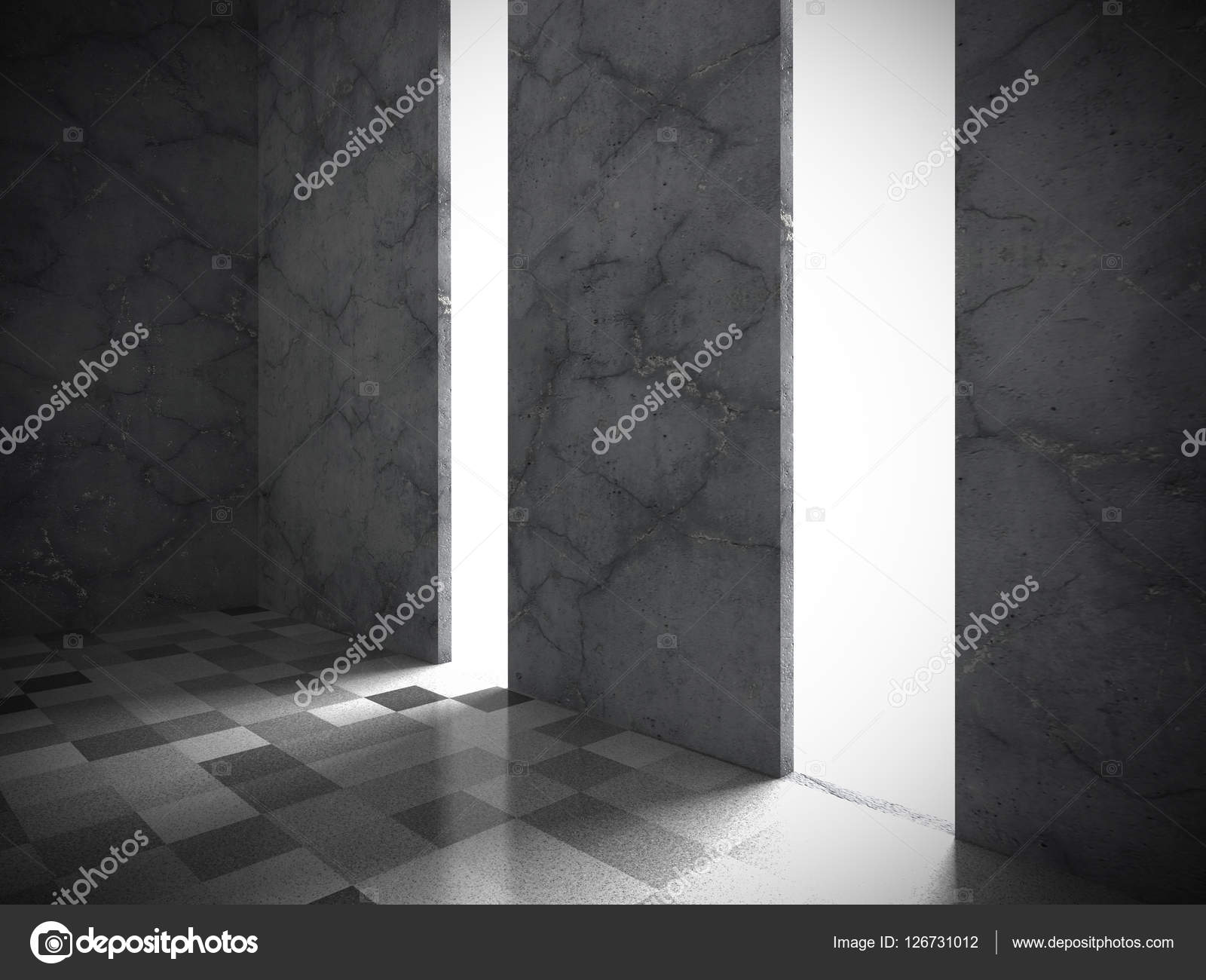 Concrete empty room with tile floor Stock Photo by ©VERSUSstudio 126731012