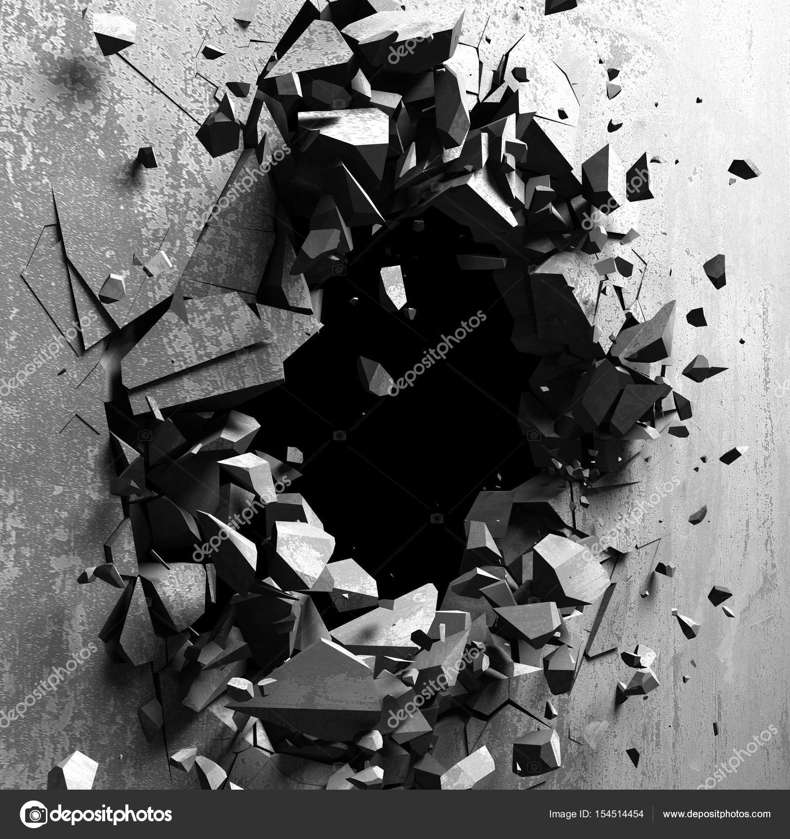 Explosion hole in concrete cracked wall Stock Photo by ©VERSUSstudio ...
