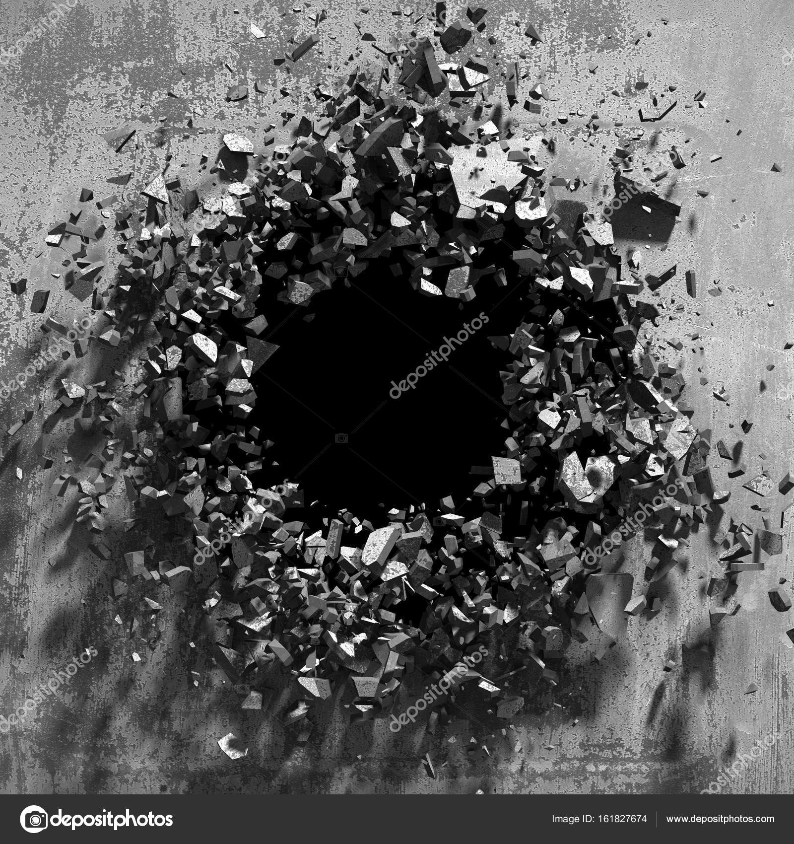 Cracked explosion concrete wall hole Stock Photo by ©VERSUSstudio 161827674