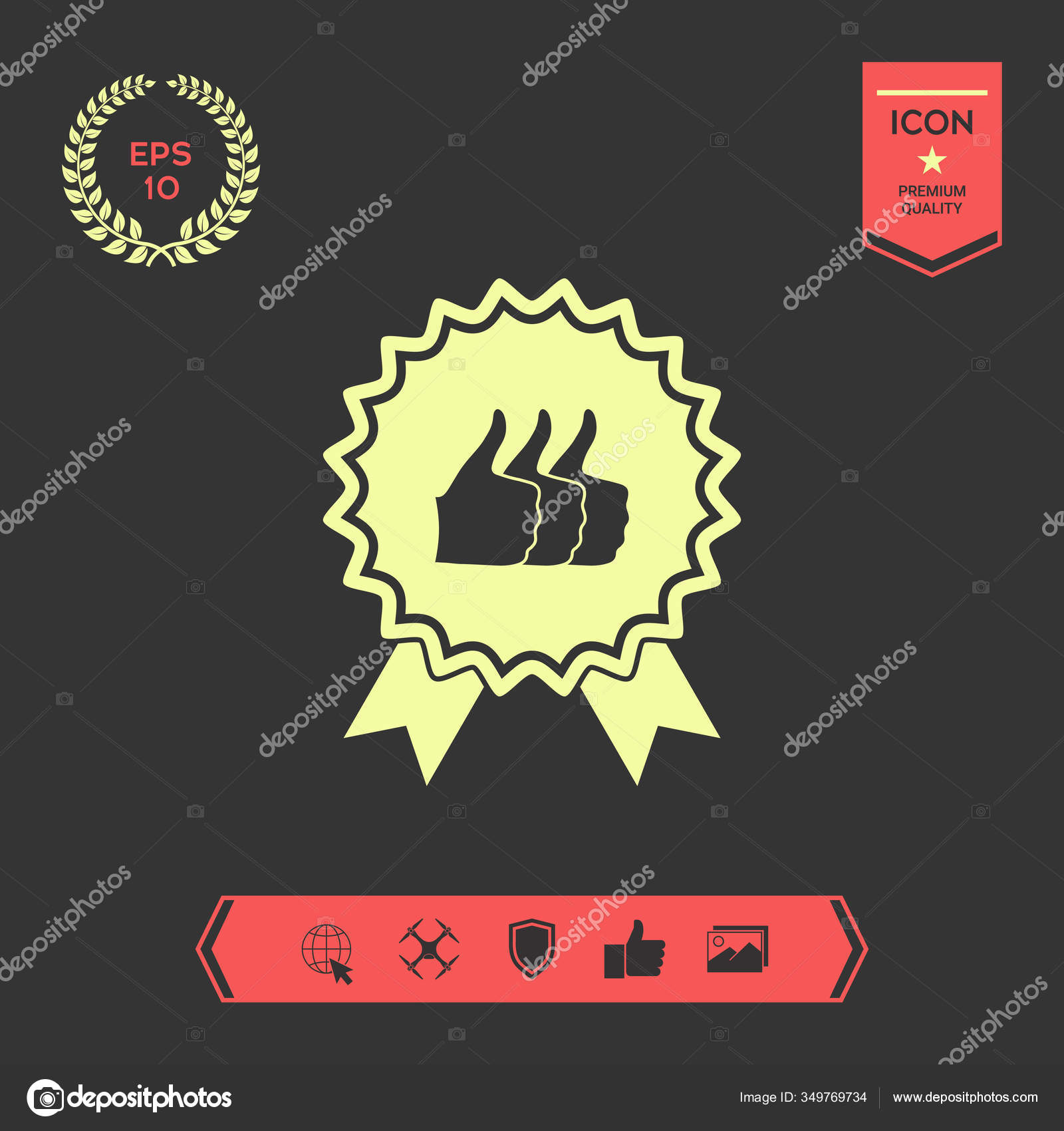 Three Symbols Thumb Gesture Label Ribbons Thumb Icon Highest Score ...