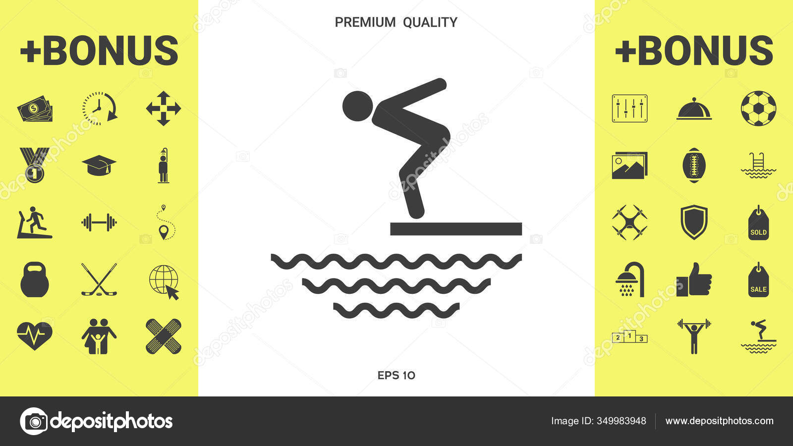 Swimmer Springboard Jumping Water Icon Signs Symbols Graphic Elements ...