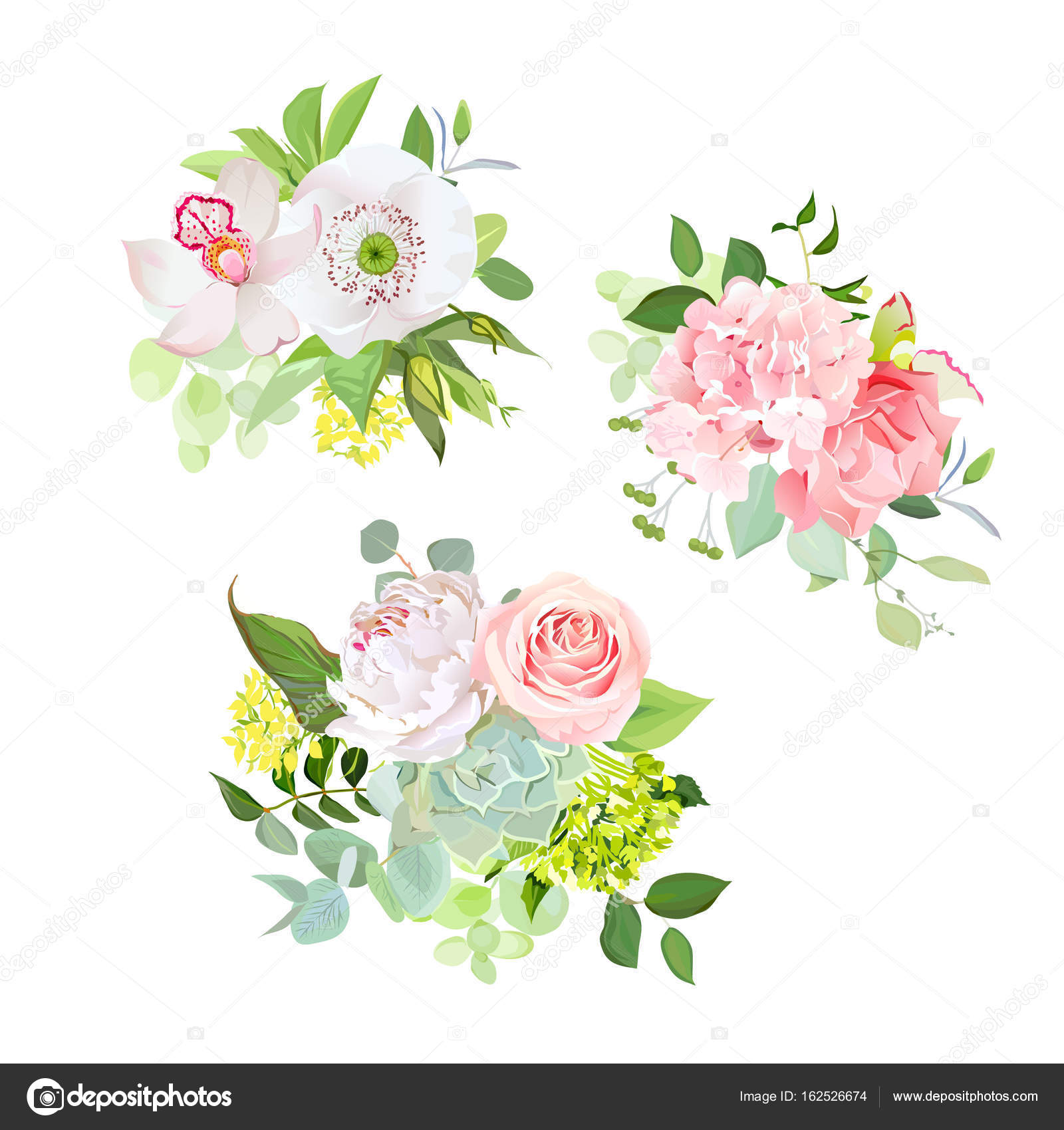 Stylish mix of spring bouquets vector design set Stock Vector by ...