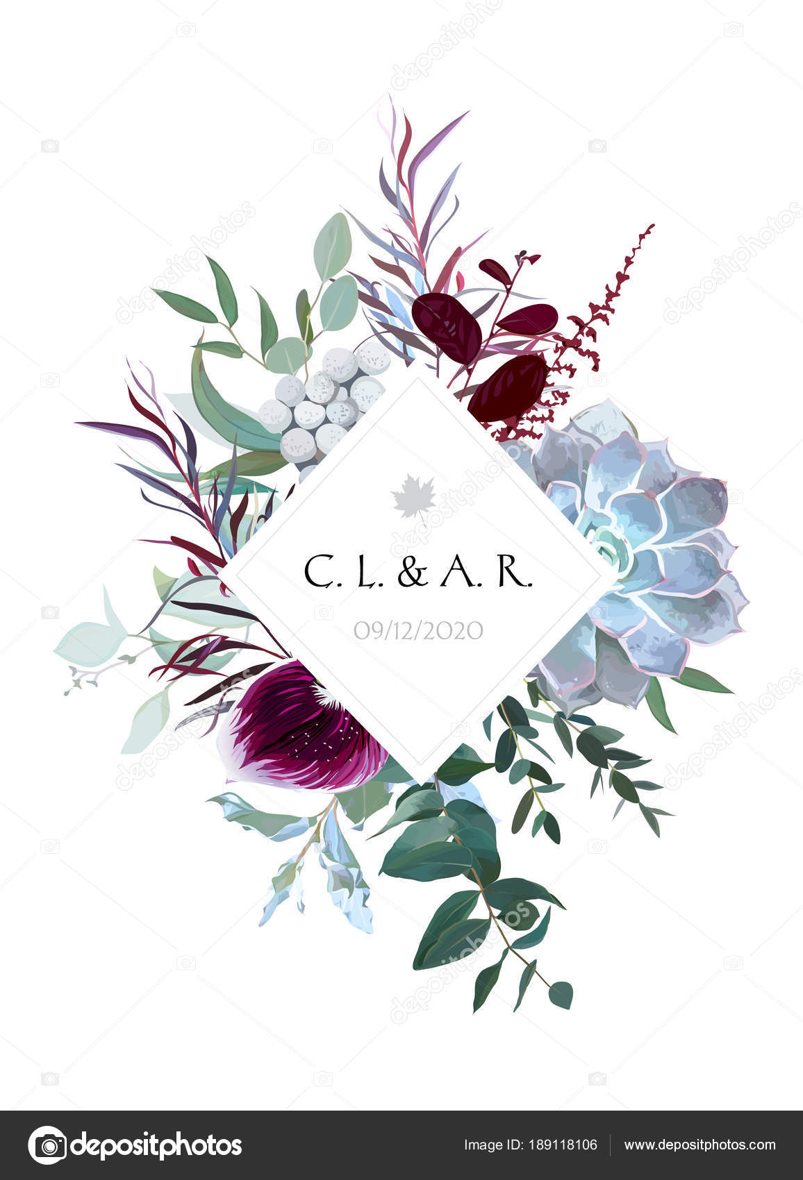 Rhombus floral label frame arranged from leaves and flower Stock Vector ...