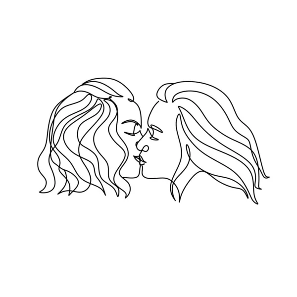 Lesbian Couple Line Vector Illustration Love Print Minimalist People