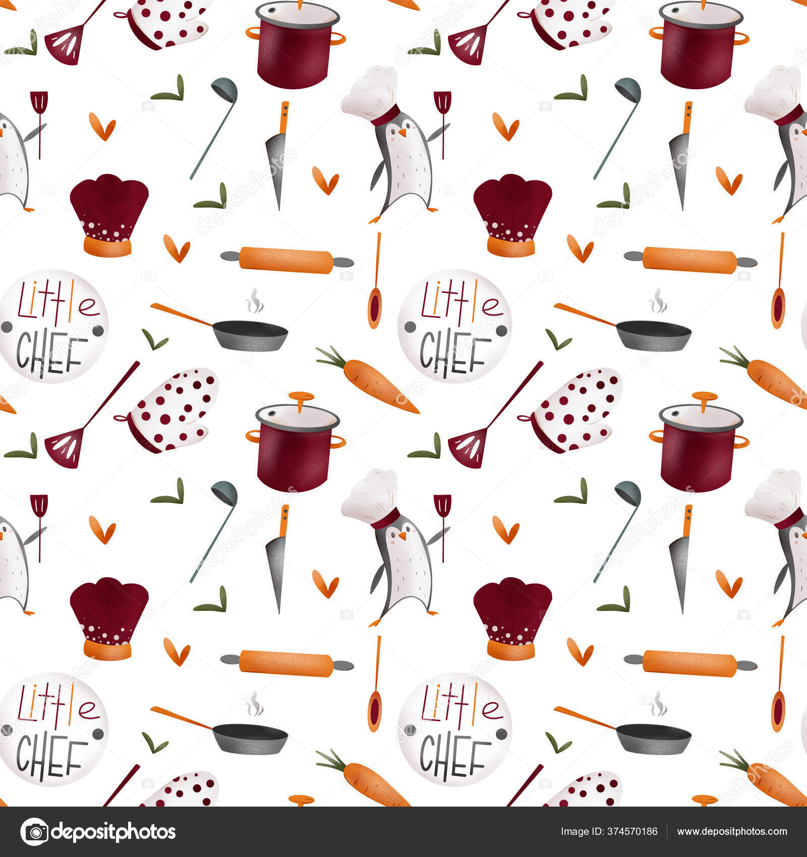 Cute Kitchen Pattern Made Tools Utensils Penguin Texture Digital Art Stock Illustration by ©Ka ...