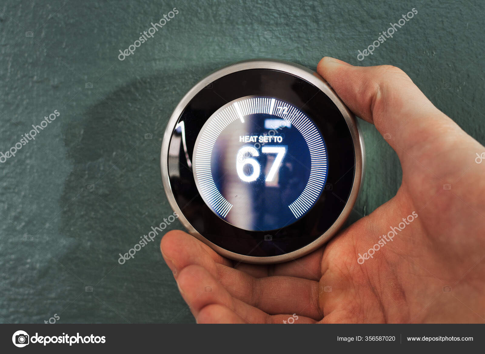 Nest Smart Home Thermostat Being Adjusted Users Hand Dial Center ...