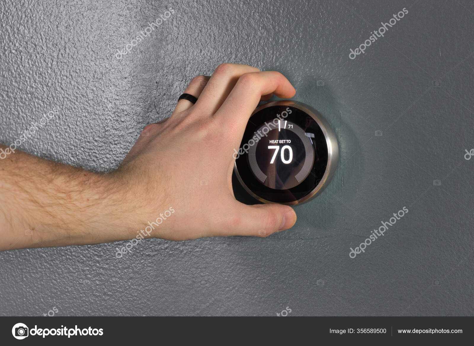 Nest Smart Home Thermostat Being Adjusted Users Hand Dial Center ...
