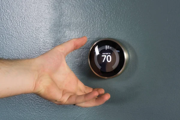 Hand Adjusting Dial Nest Smart Home Thermostat Pressing Center Button ...