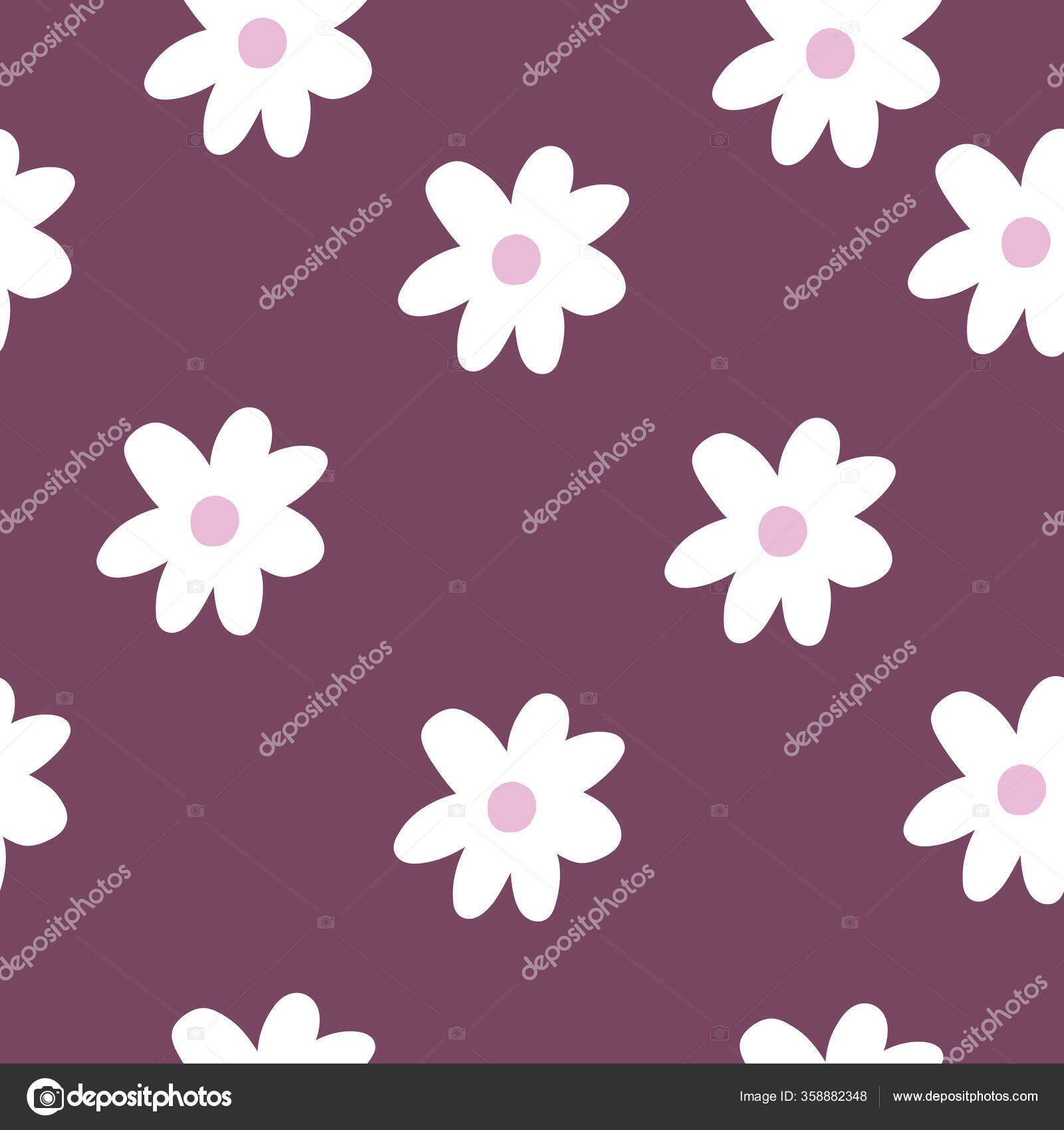 Cute Repeat Daisy Wildflower Pattern with purple background. Seamless ...
