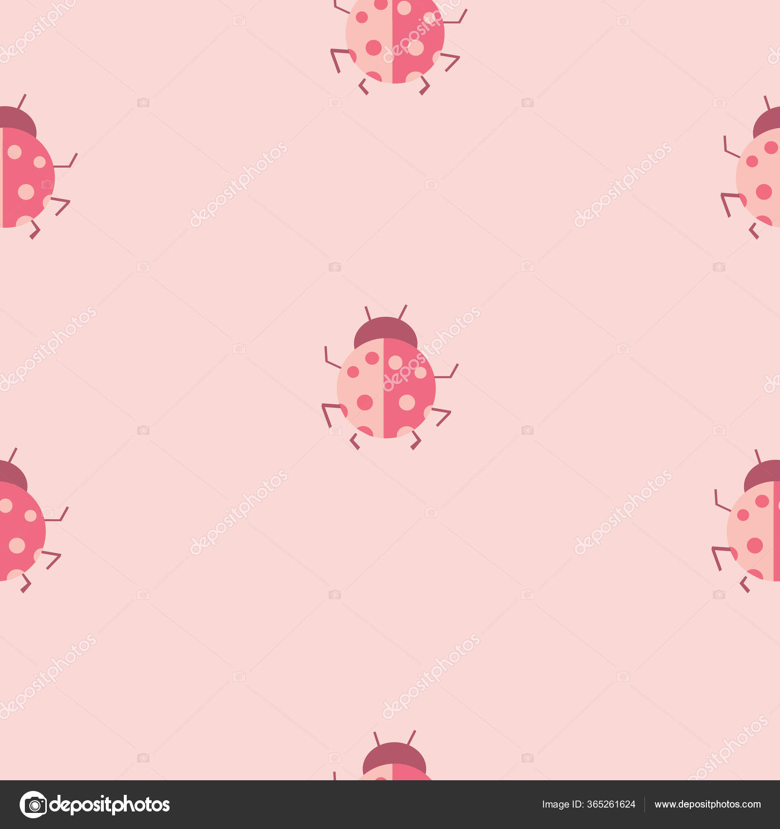 Repeat Daisy Flower and ladybug Pattern with pink background. Seamless ...