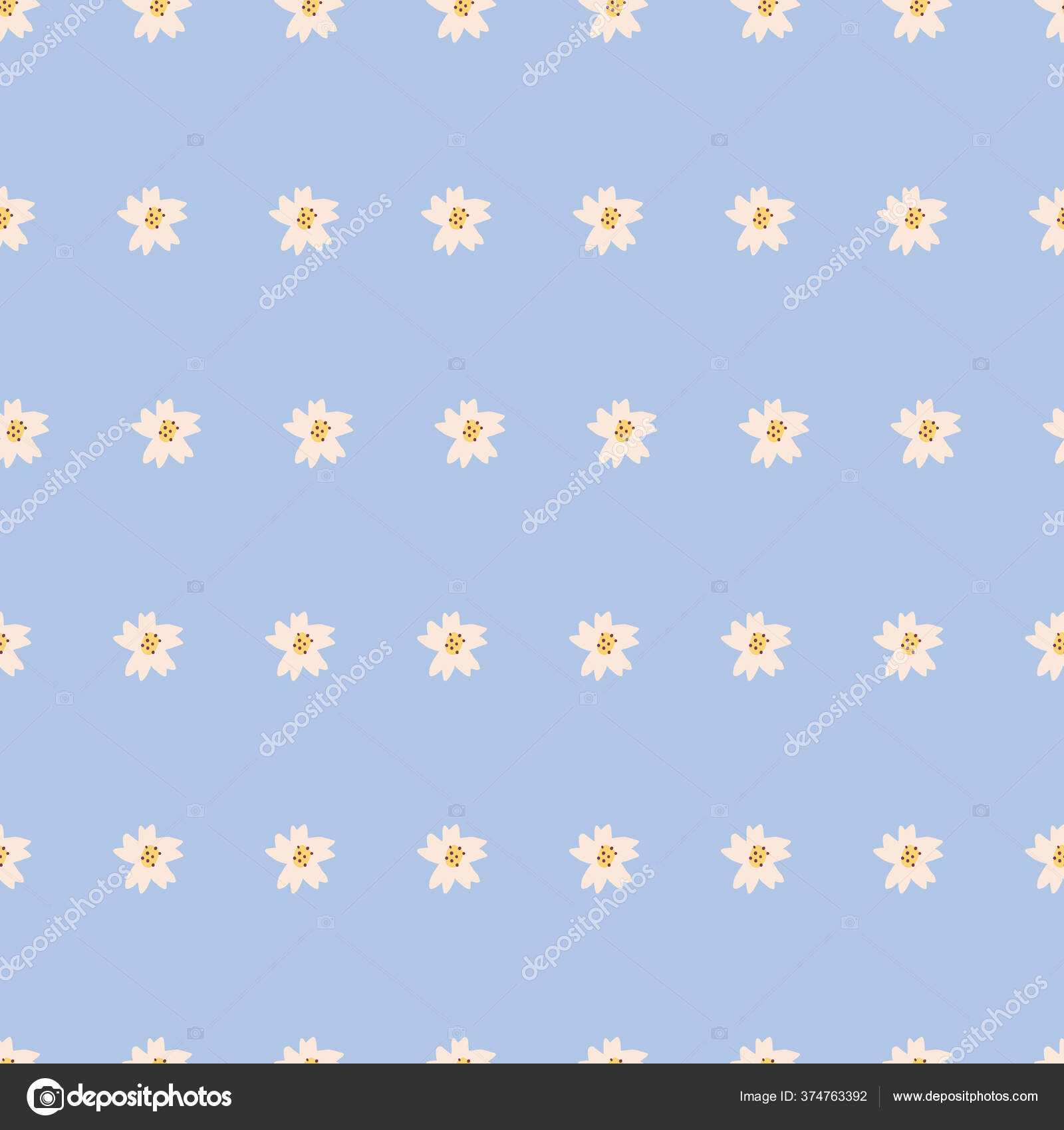 Repeat Daisy Flower Pattern with blue background. Seamless floral ...