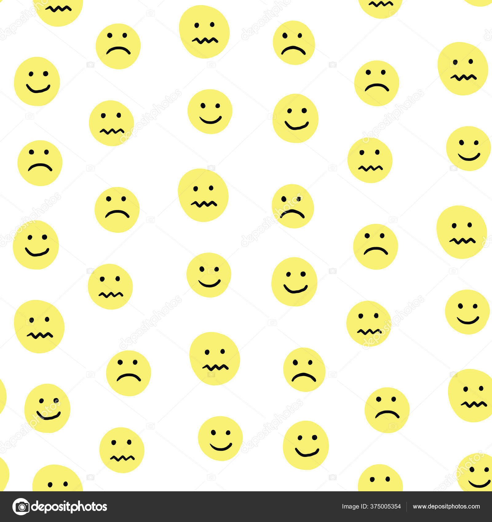 Mixed emotions smiley faces. This pattern is a seamless repeat trendy ...