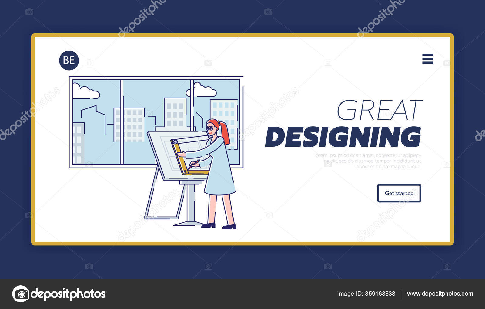 Website Landing Page. Woman Creative Architect Is Drawing New ...