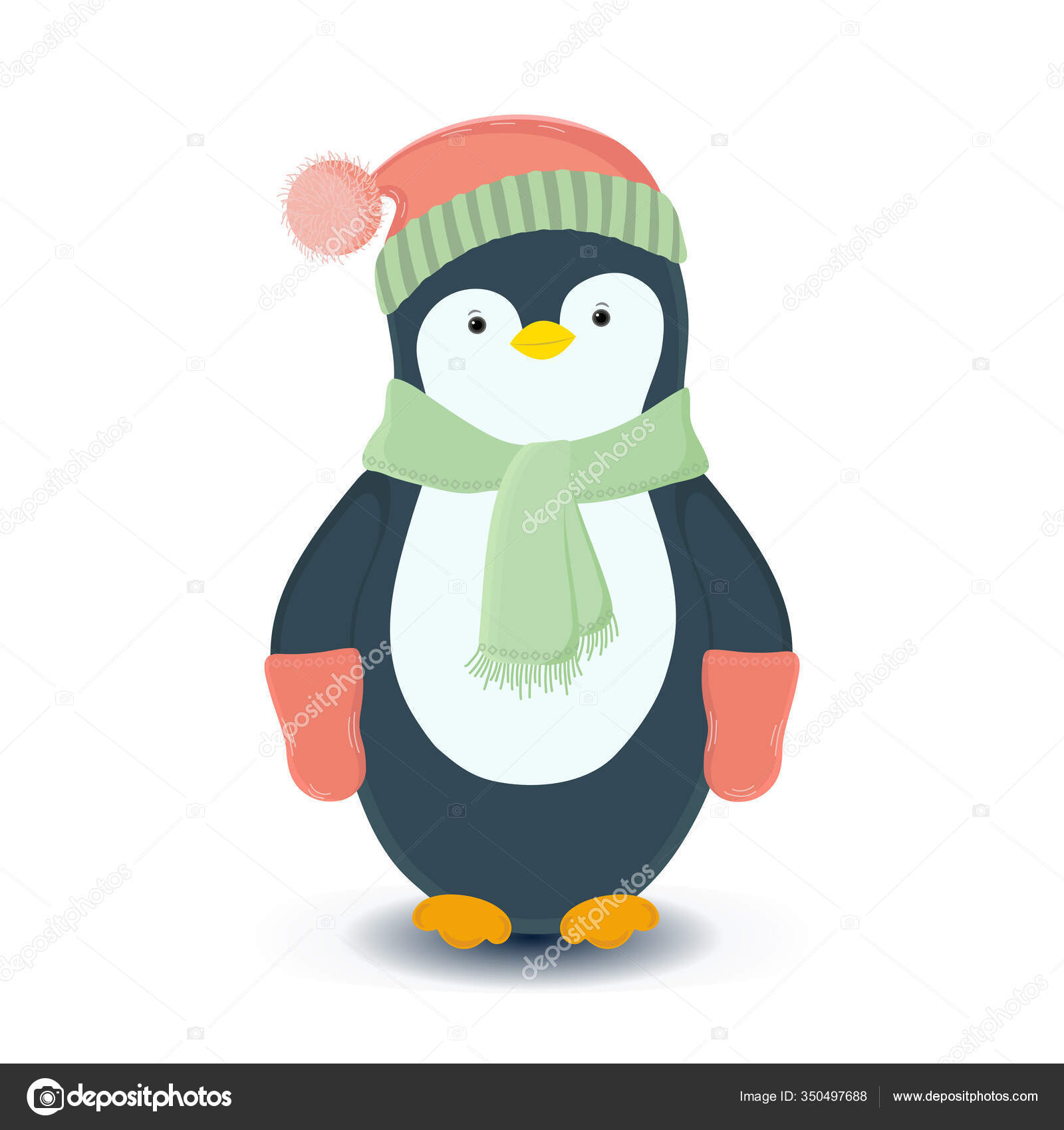 Vector Illustration Penguin Winter Season Wearing Cap Scarf Mittens ...