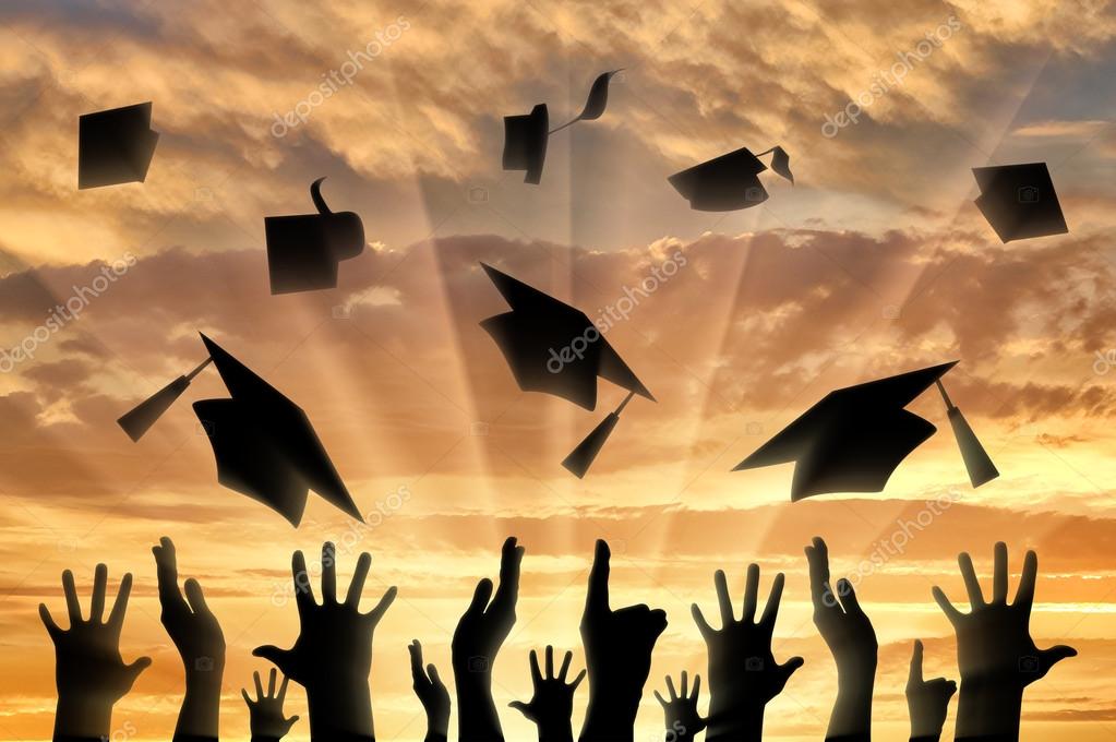 Throwing Graduation Caps In The Air Silhouette