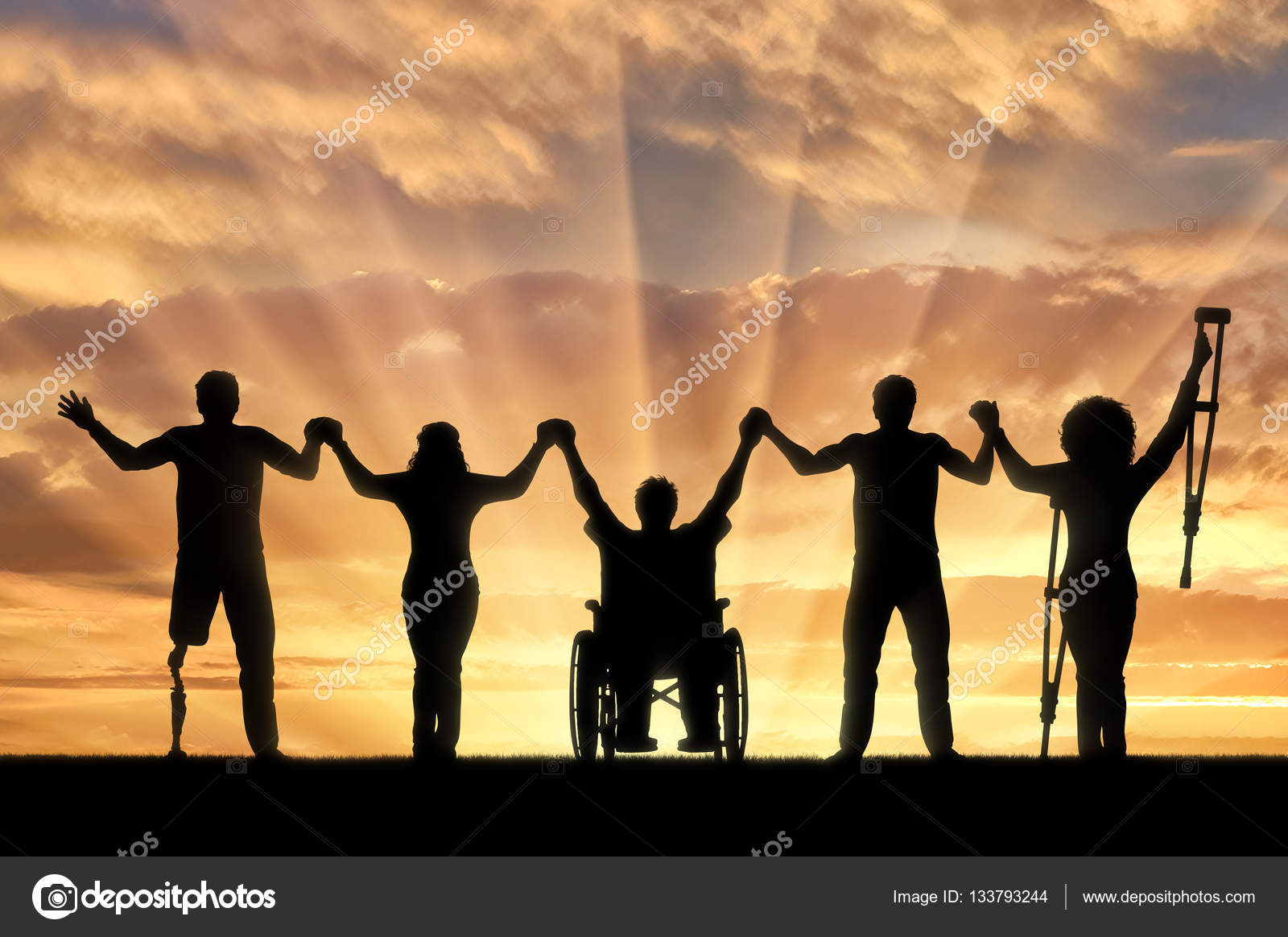 Invalids and healthy holding hands sunset Stock Photo by ©Prazisss ...