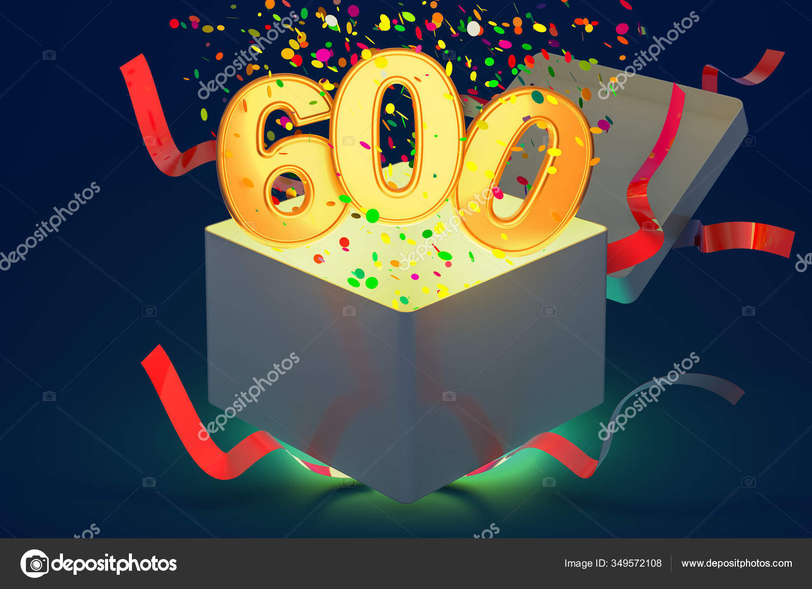 Número 600 Dentro Caja Regalo Con Confeti Luz Brillante Representación ...