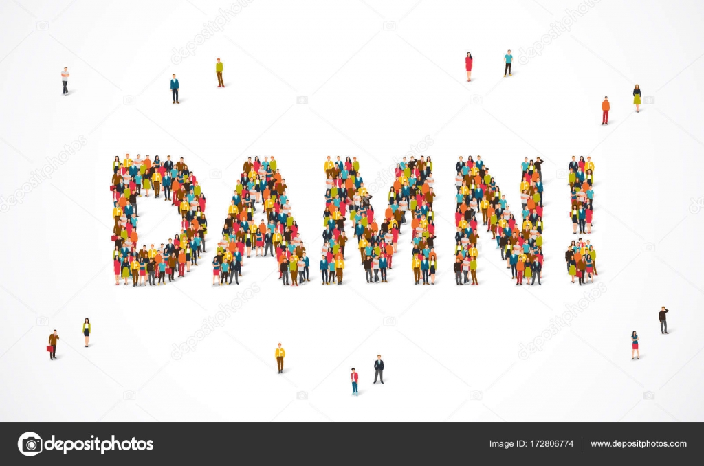 Group of people standing in the word Damn Stock Vector Image by ©chekat ...