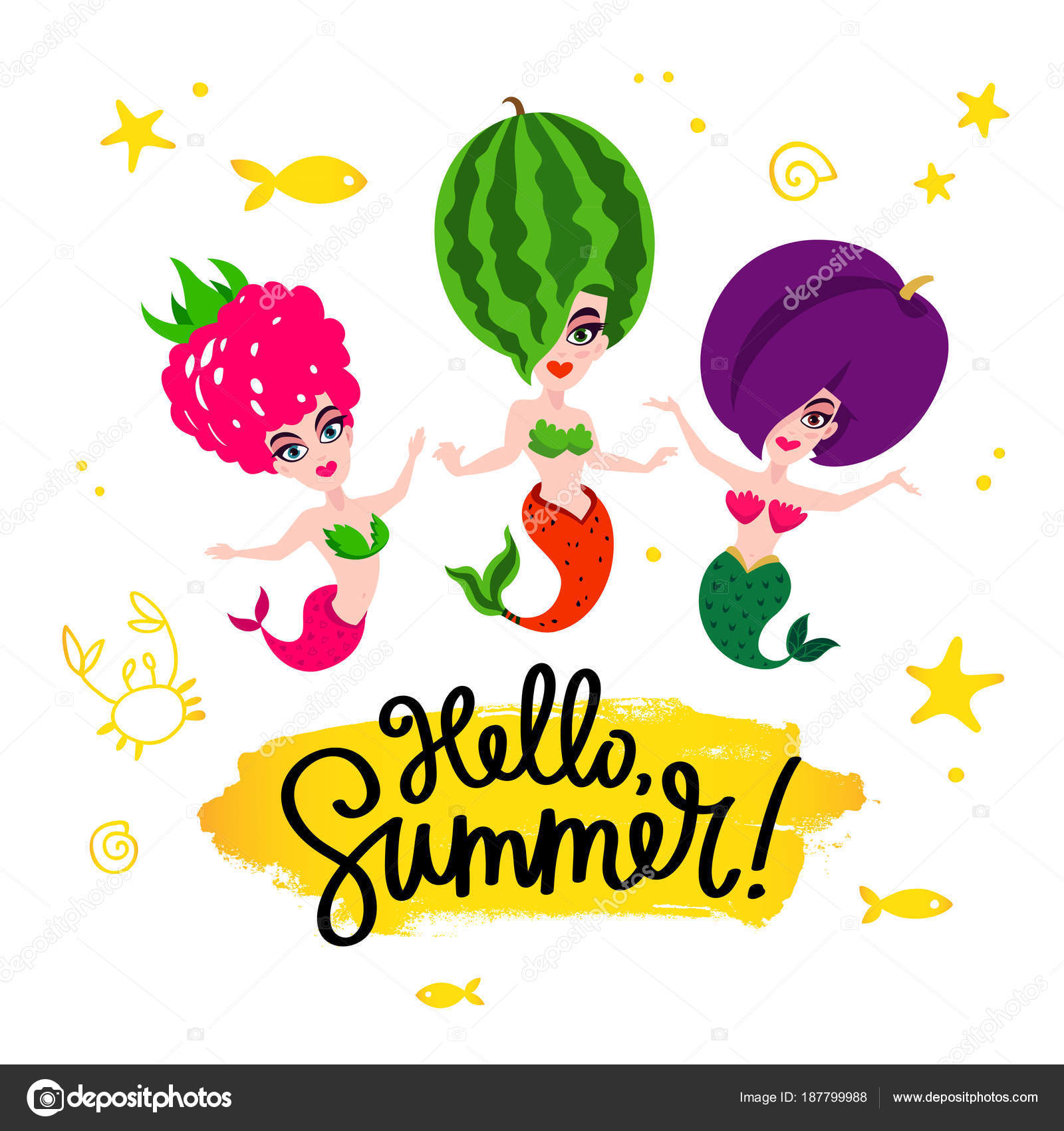 Hello summer. Beautiful mermaids. Stock Vector Image by ©chekat #187799988