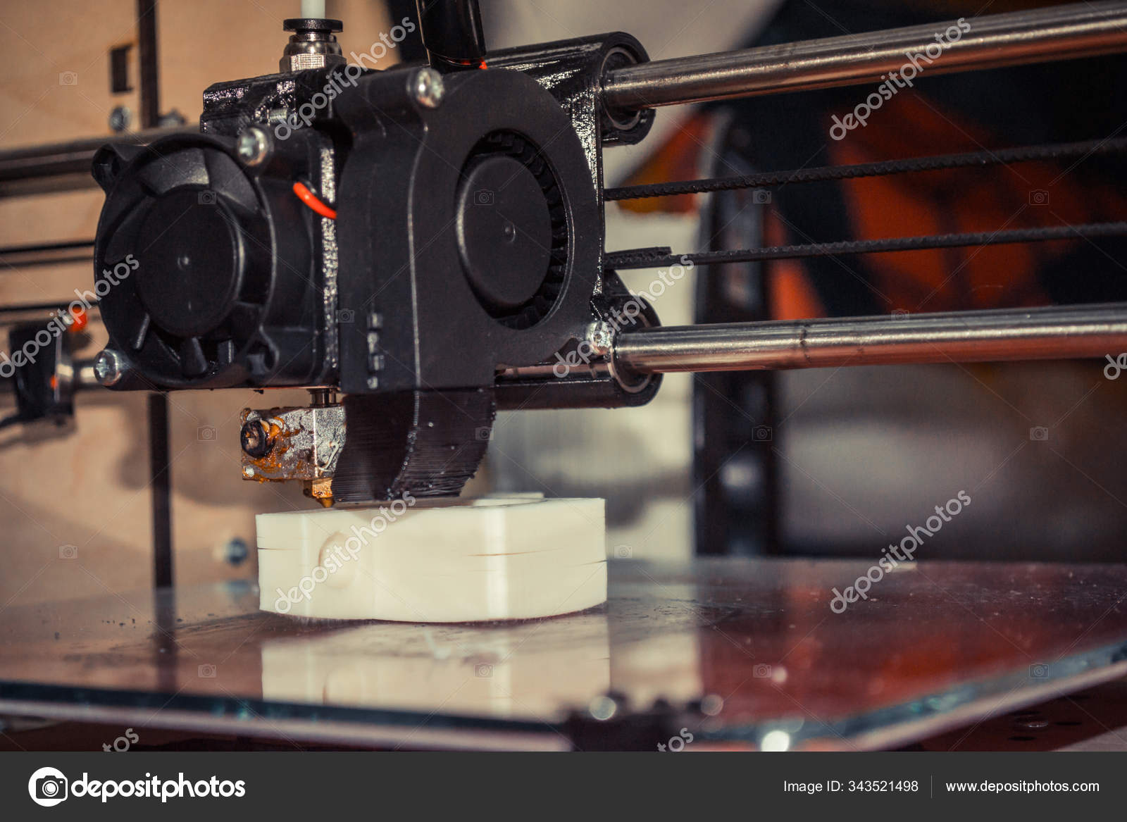 3d printer printing black flat shapes close-up — Stock Photo ...