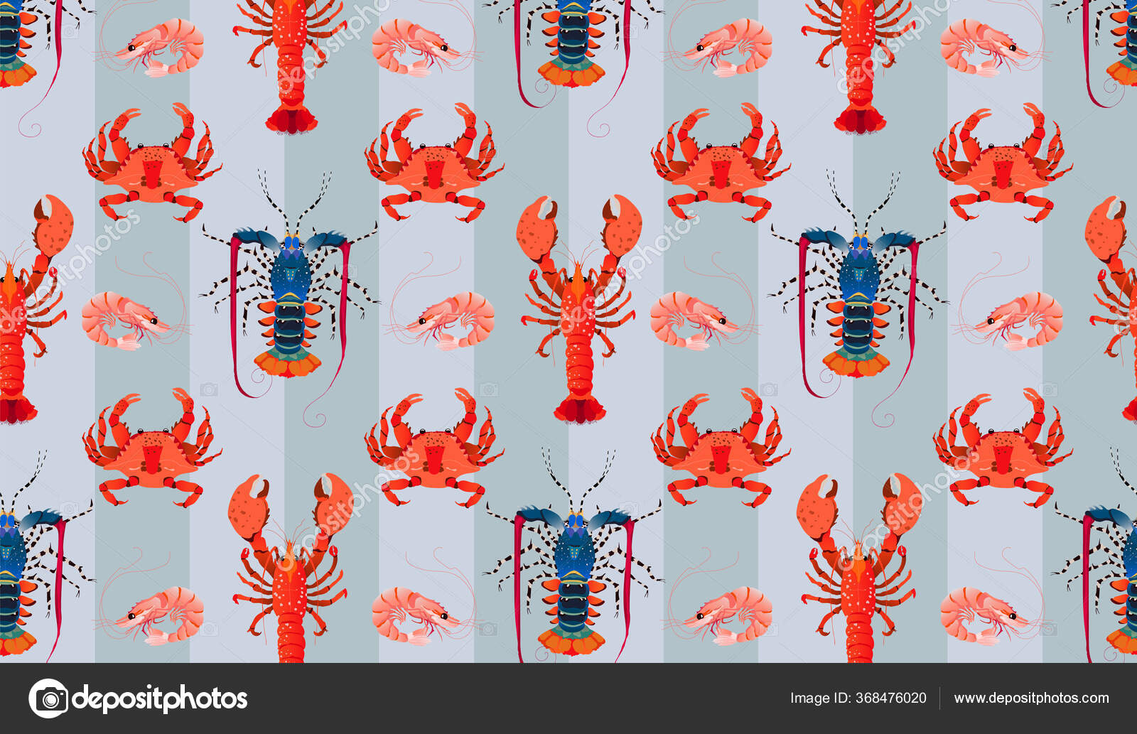 Crabs and lobsters seamless pattern. Vertical stripe background ...