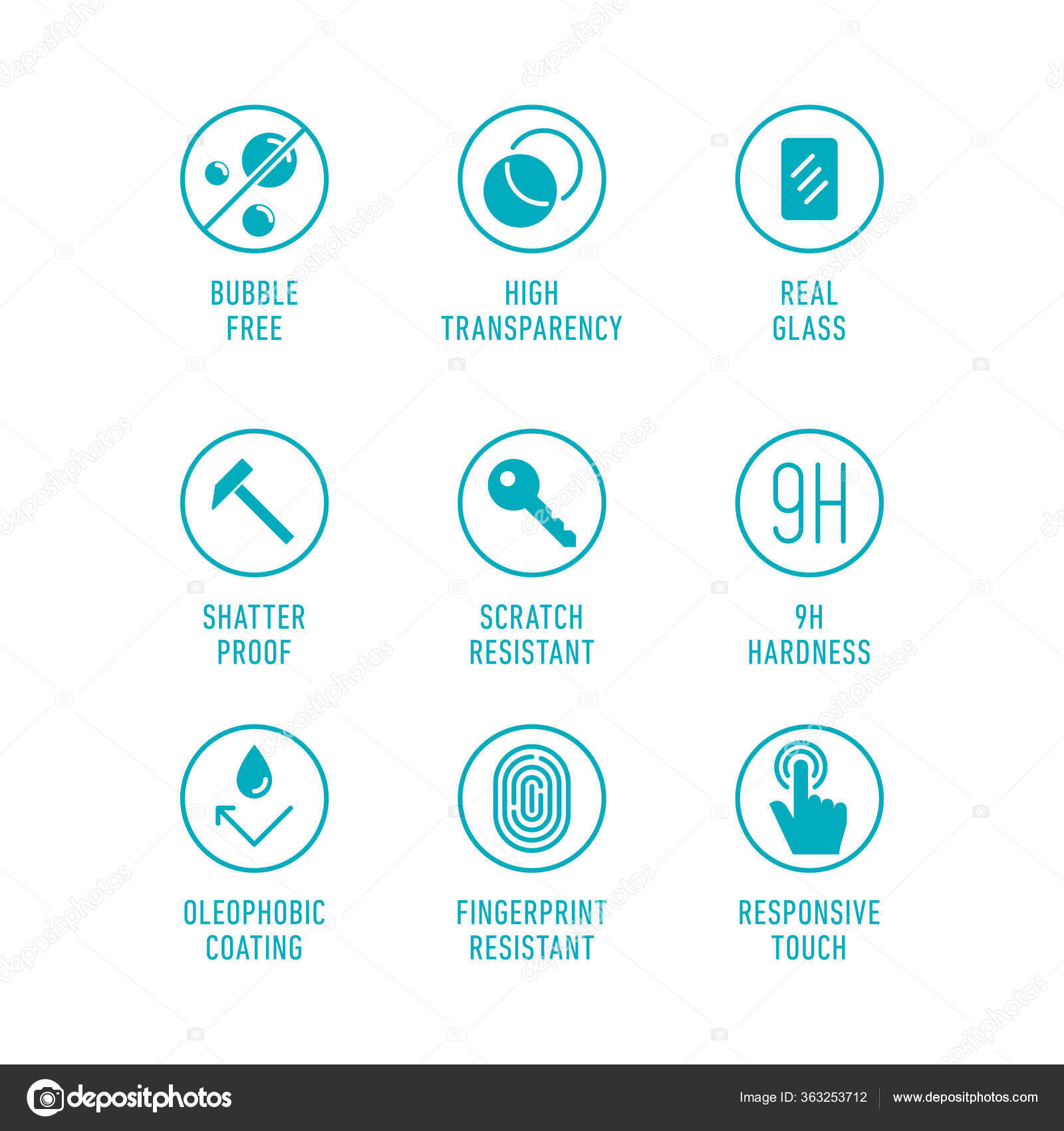 Smartphone Screen Protection Icon Set Tempered Glass Screen Stock ...