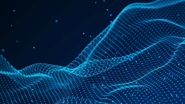 Abstract futuristic wave background. Network connection dots and lines. Digital structure 3d ...