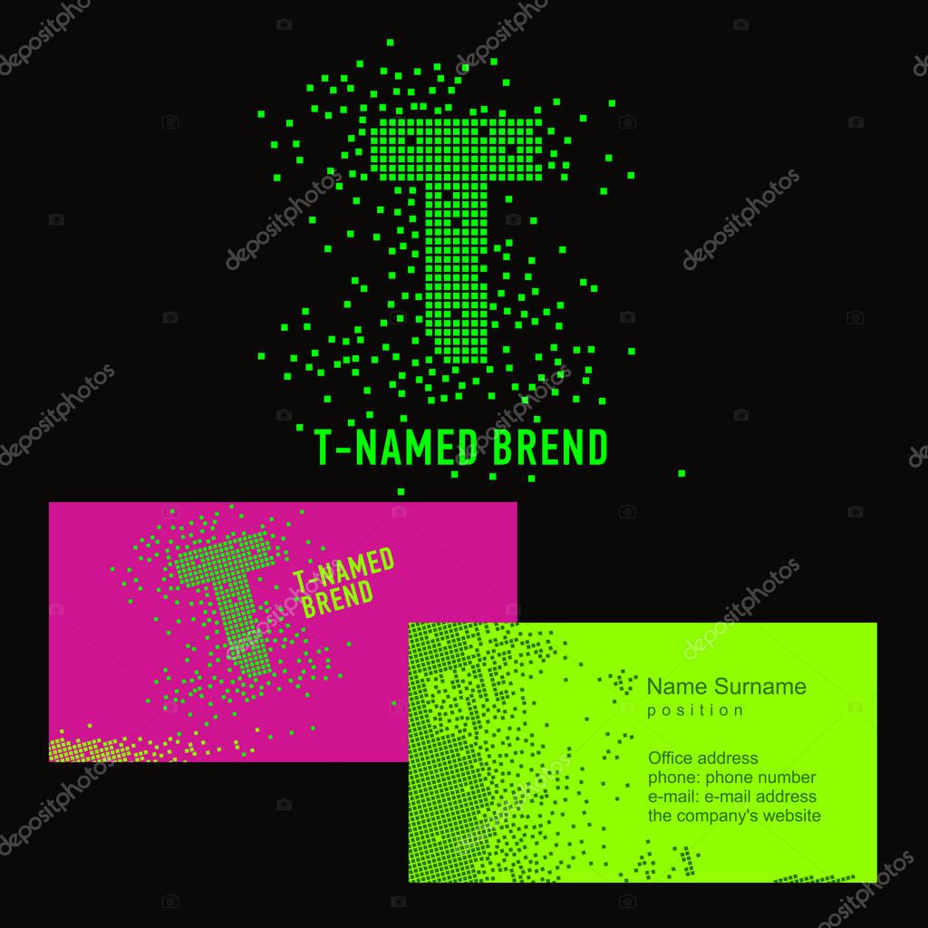 T letra de píxel. Plantilla T nombre de marca de la empresa. Identidad ...