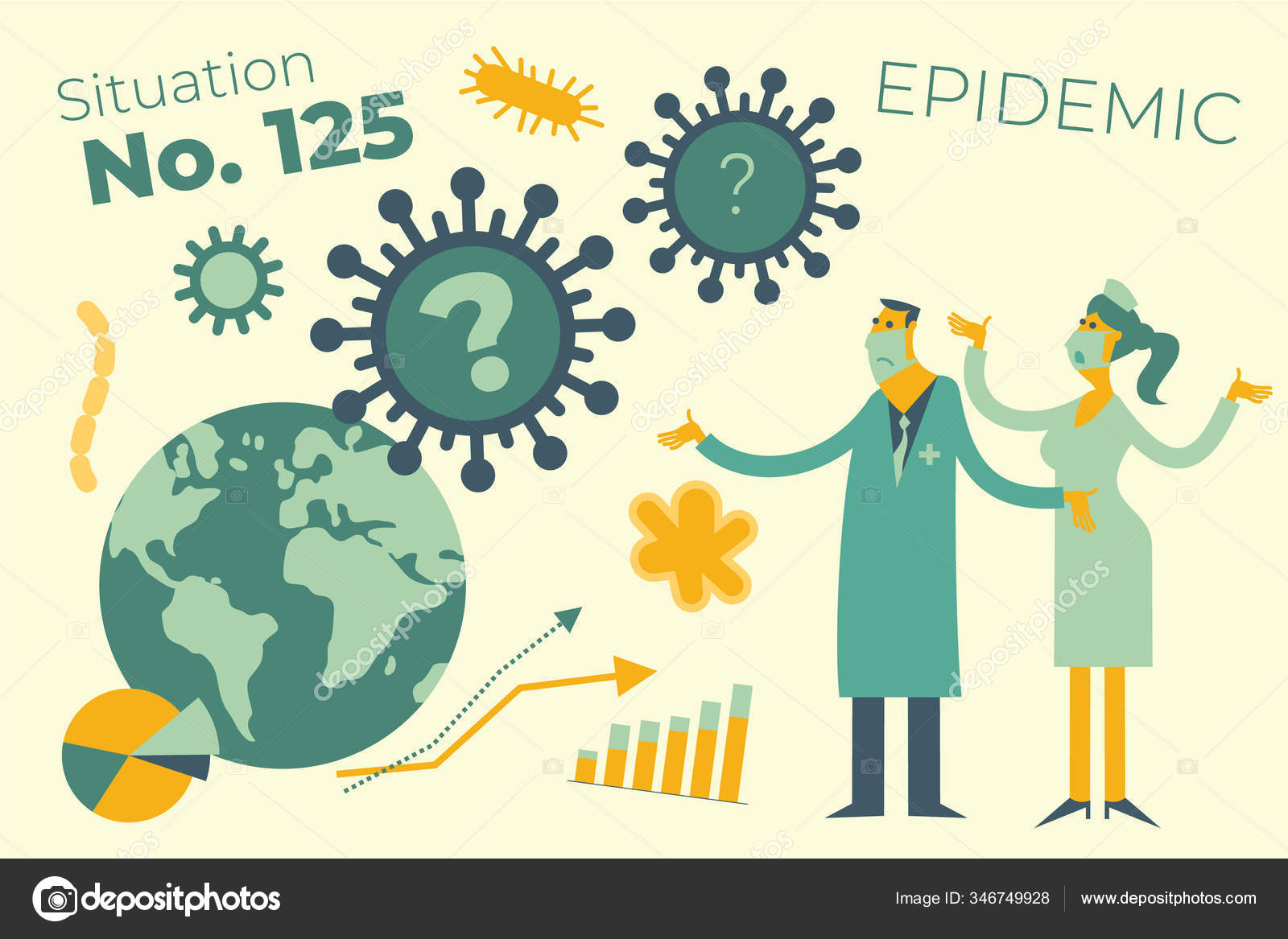 Flat Medical Illustration Theme Epidemic Doctor Nurse Look Virus ...