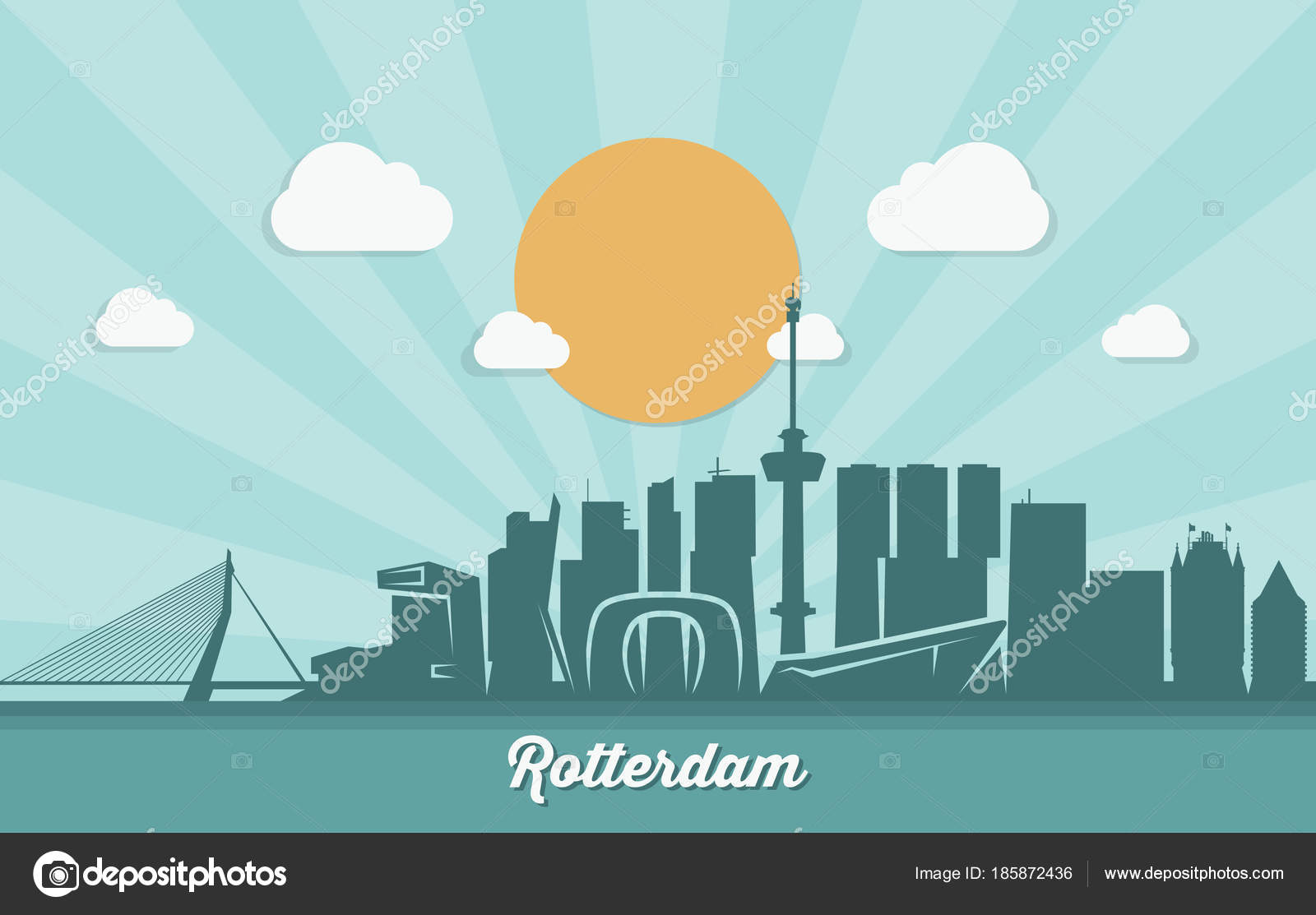 Silhouettes Architectural Landmarks Skyline Rotterdam — Stock Vector ...