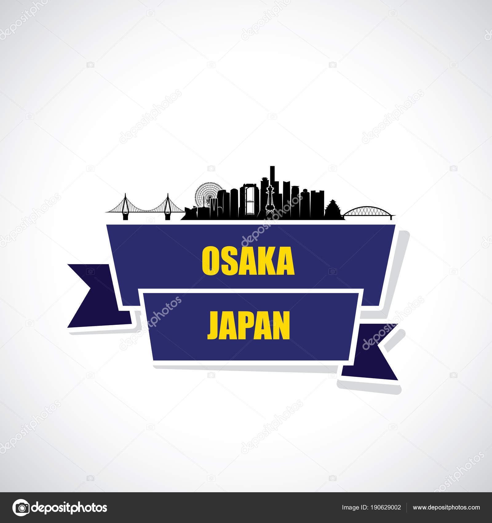 Osaka City Background Buildings Bridge Lettering Isolated White ...