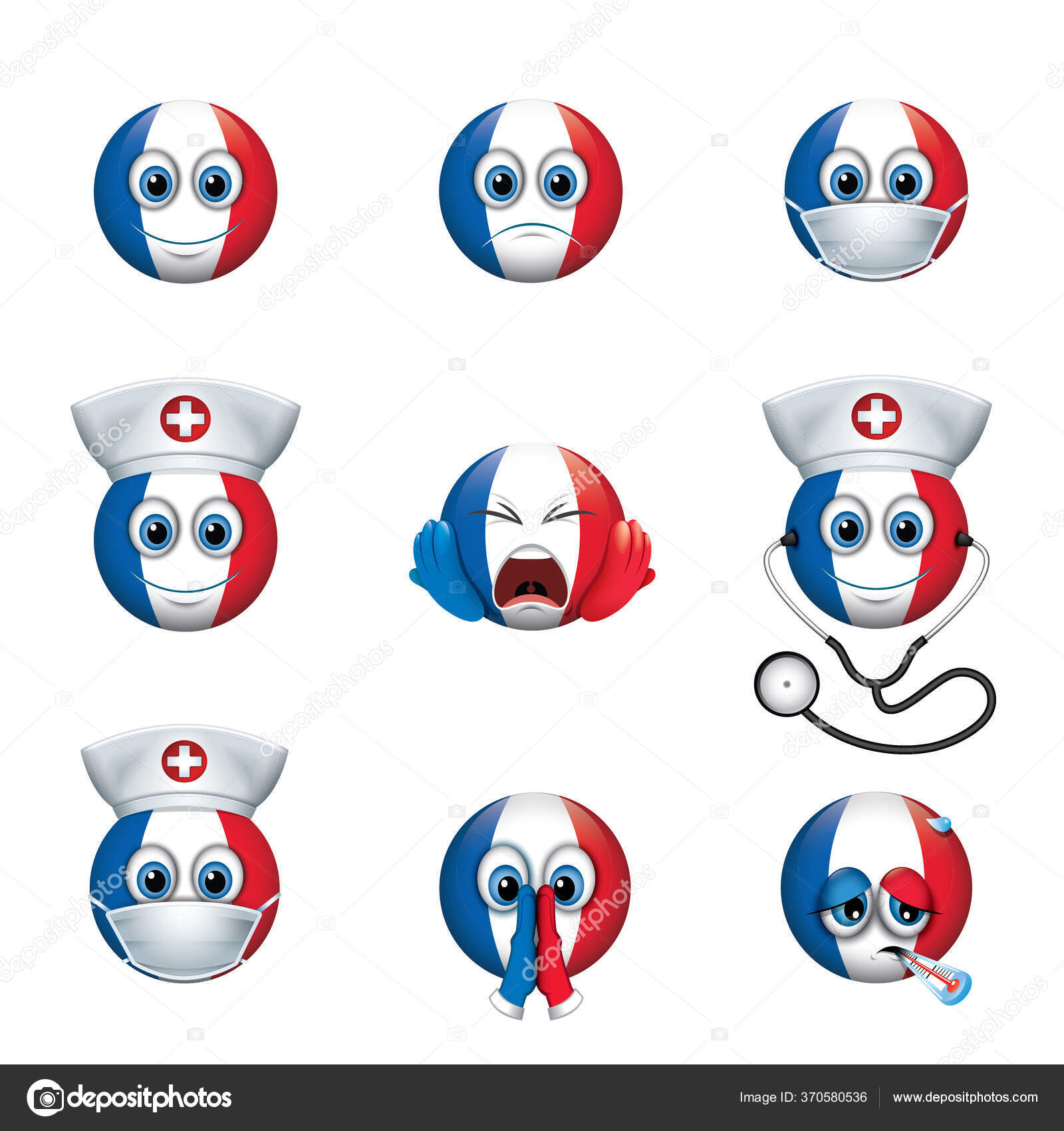 Conjunto Emoticonos Franceses Emoji Smiley Ilustración Vectorial Vector ...