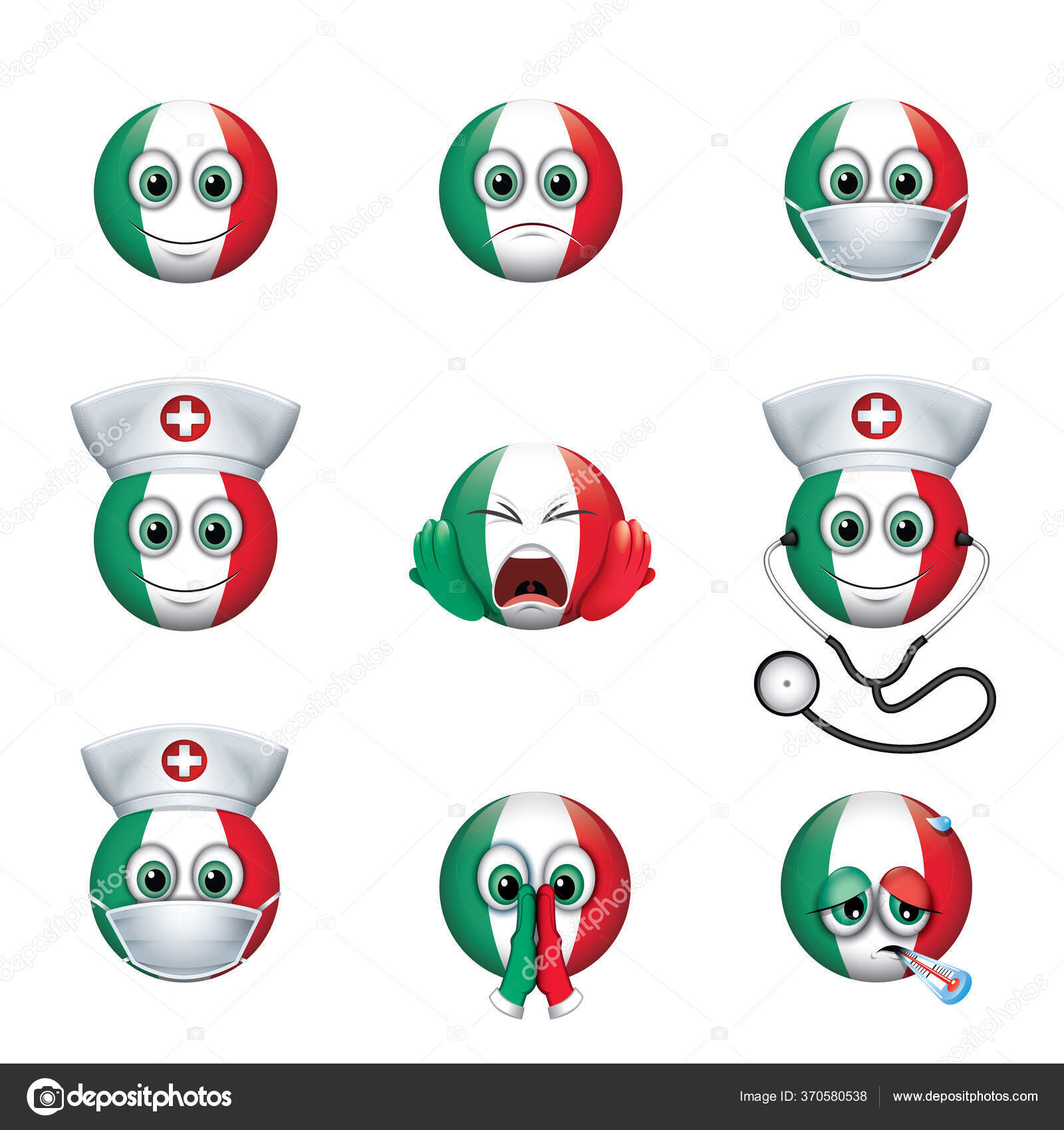 Set Italienischer Emoticons Emoji Smiley Vektorillustration ...