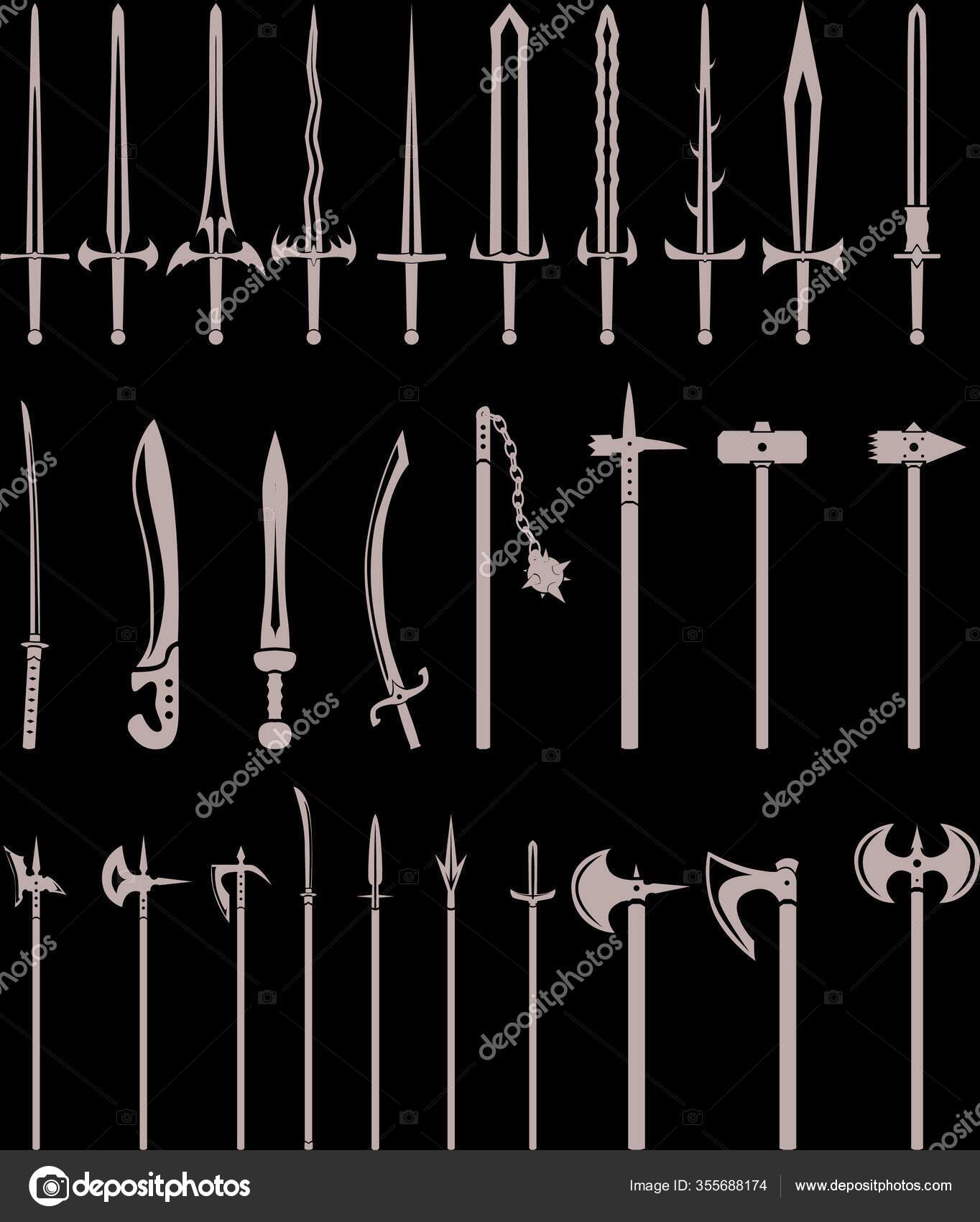 Illustration Melee Weapon Icons Set Both Realistic Fantastic Only Black ...