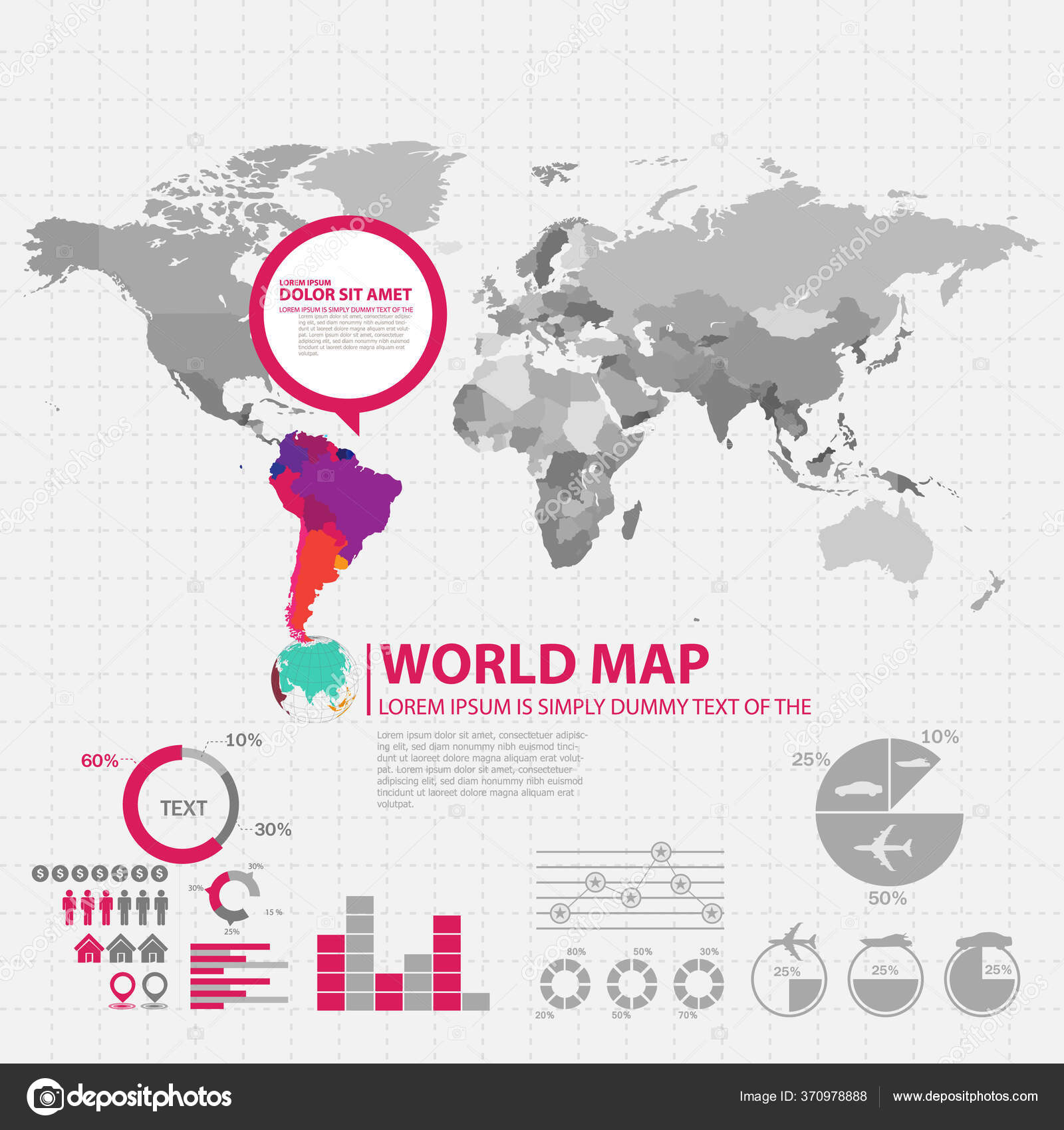 World Map Infographic Layout Design Template Vector Illustration Stock ...