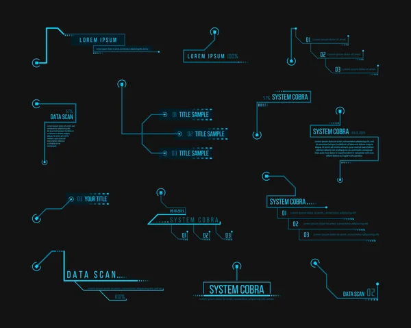 HUD callout UI design elements. Futuristic blue callout titles. Layout ...