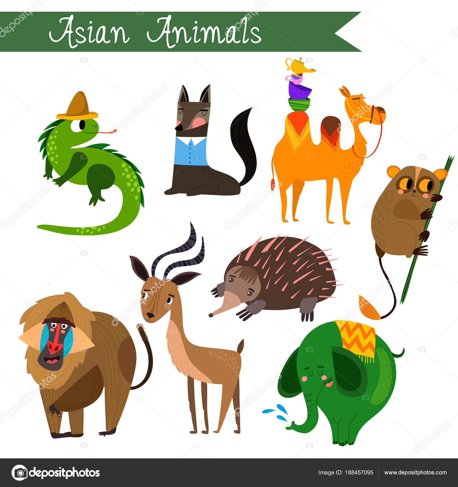 Asian animals vector illustration.Vector set. Isolated on white — Stock ...