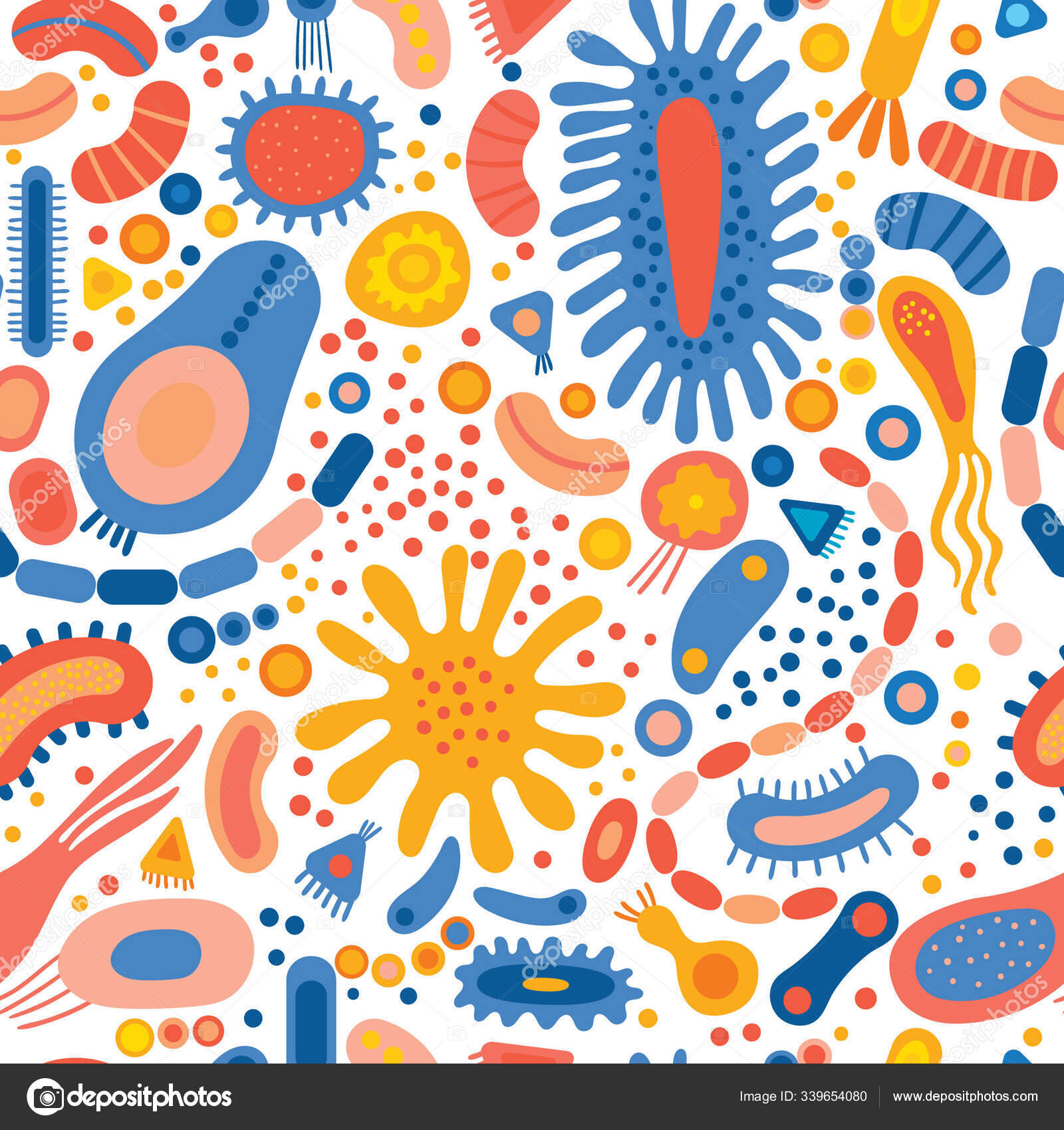 Seamless Pattern Different Types Microorganisms Abstract Backdrop ...