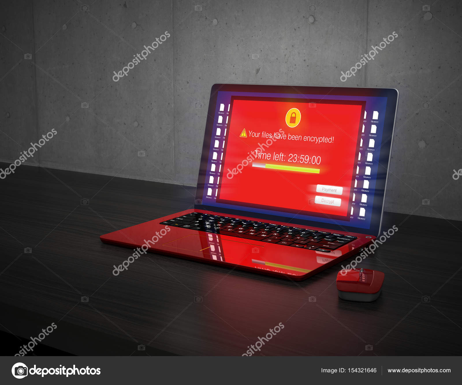 Screen of laptop computer showing alert that the computer was attacked ...