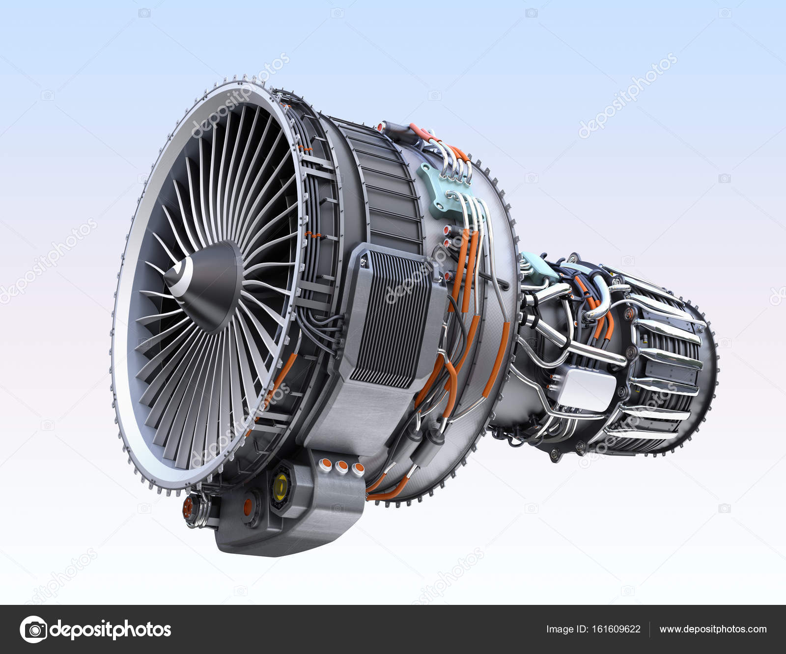 Turbofan jet engine isolated on light blue background Stock Photo by ...