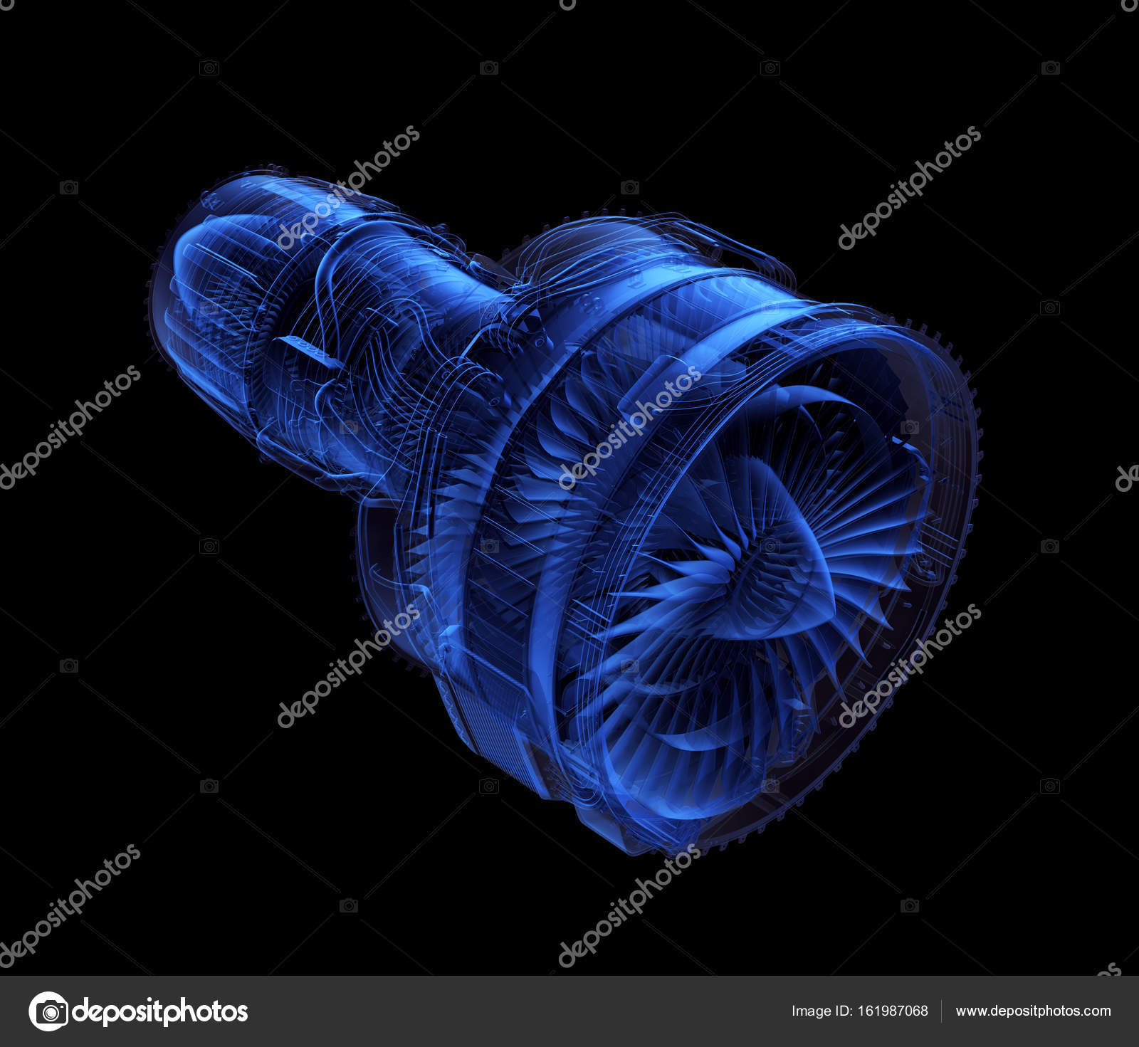 X-ray style turbofan jet engine isolated on black background Stock ...