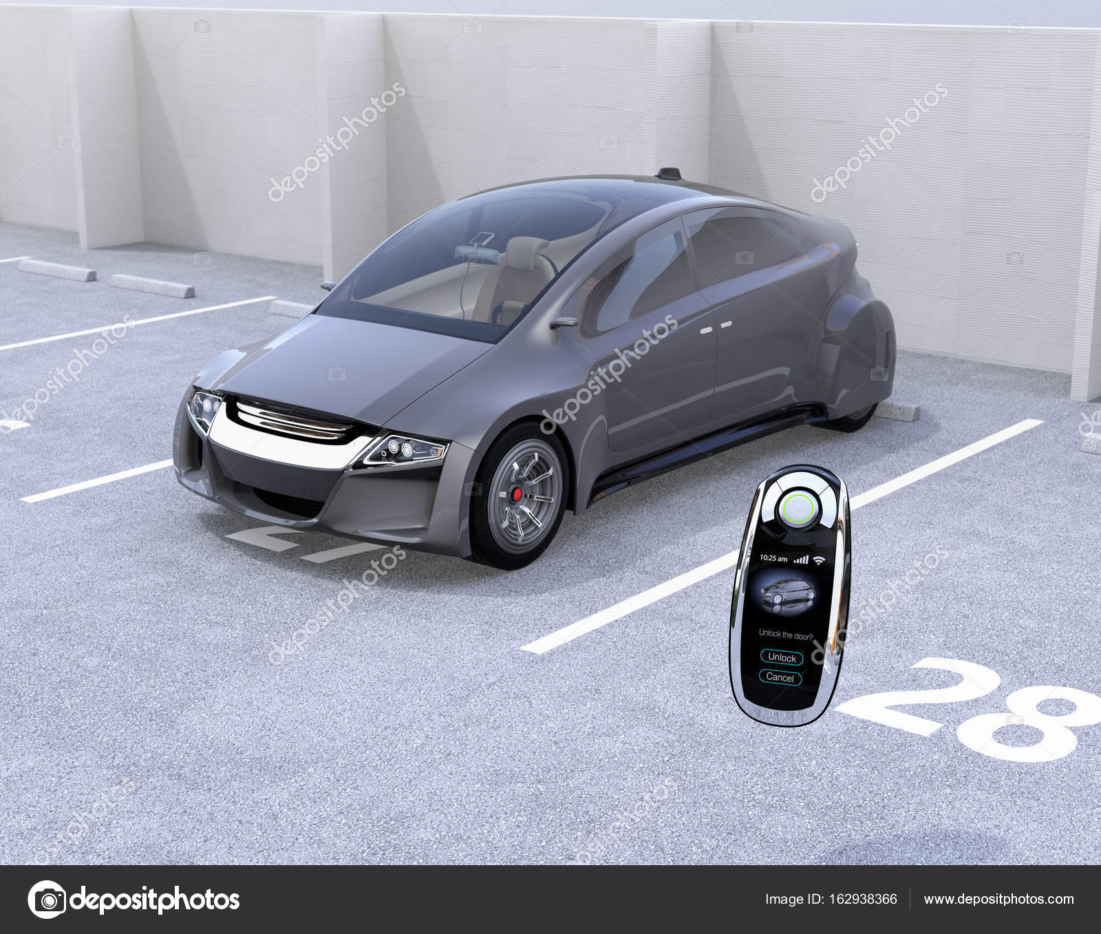 Smart car key and electric car in parking lot — Stock Photo © chesky_w ...