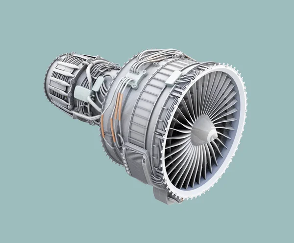 Side view of turbofan jet engine's cross section wireframe isolated on ...