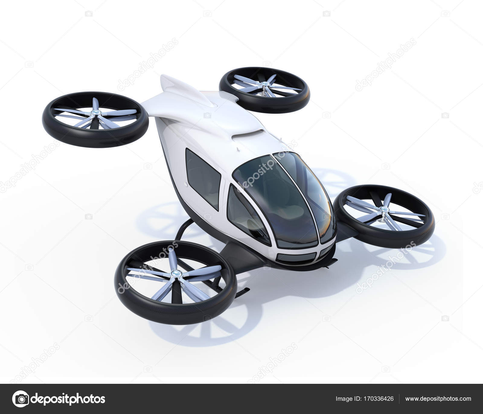 White self-driving passenger drones isolated on white background ...