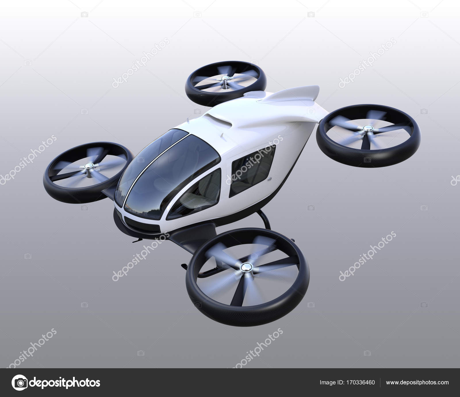 White self-driving passenger drones isolated on gray background Stock ...
