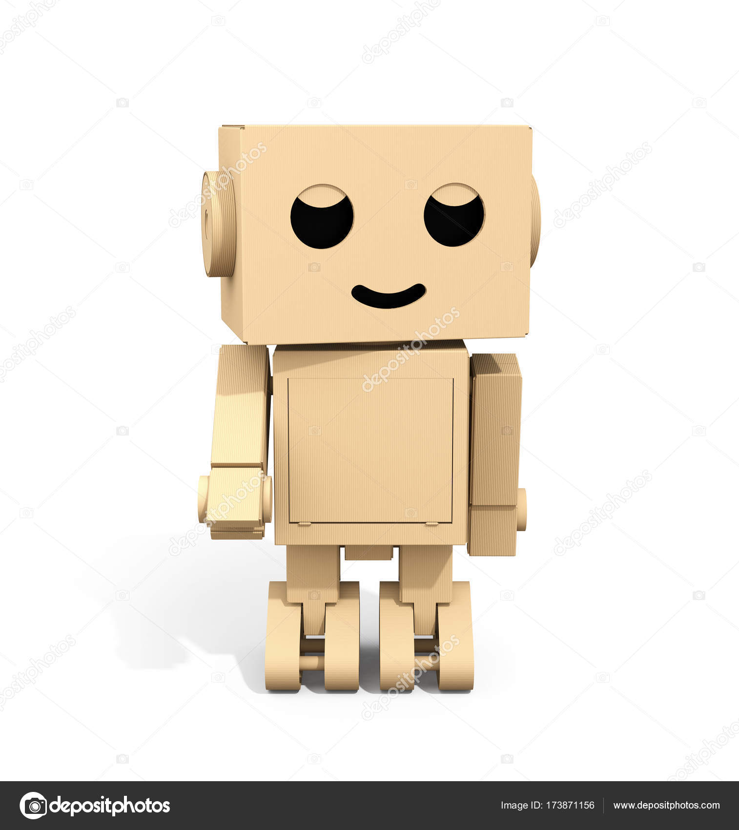 Front view of Cartoon Character Cute Cardboard Robot Stock Illustration ...