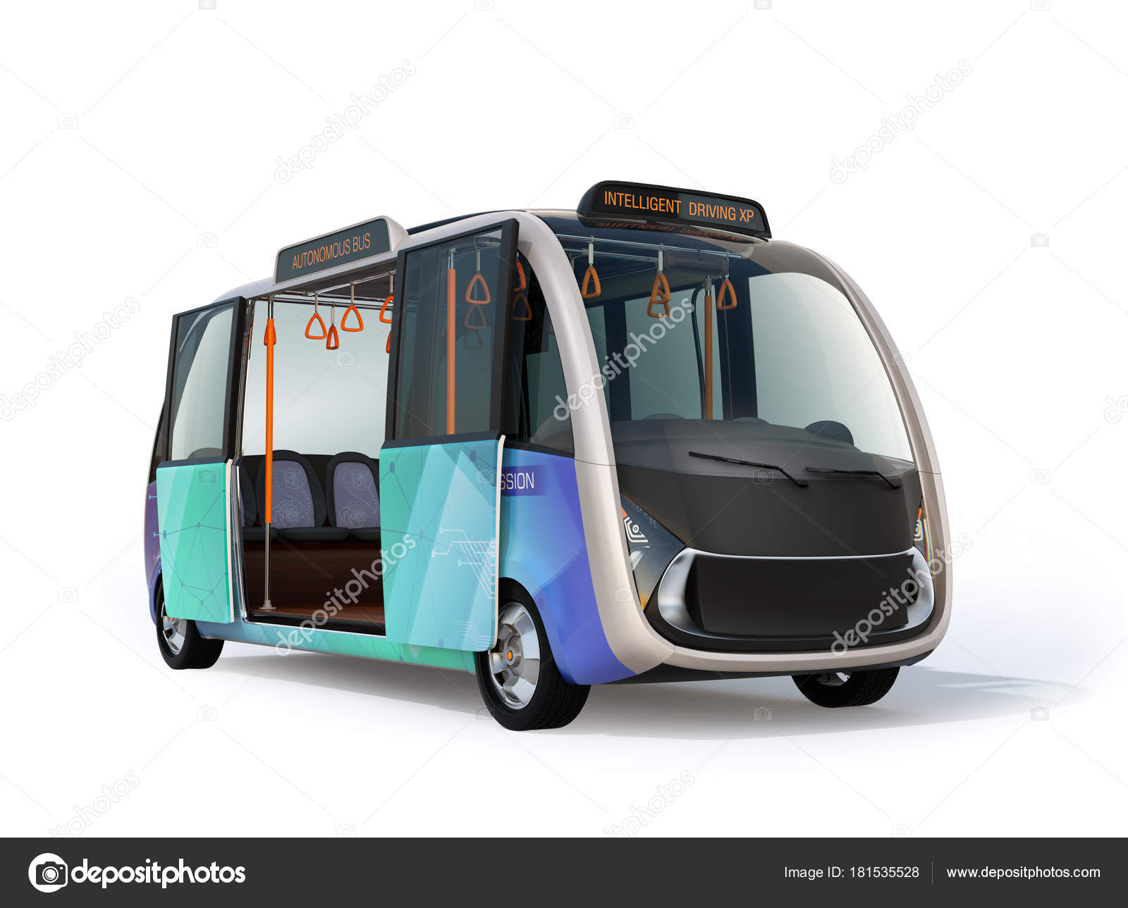 Autonomous Shuttle Bus Open Door Isolated White Background Rendering ...