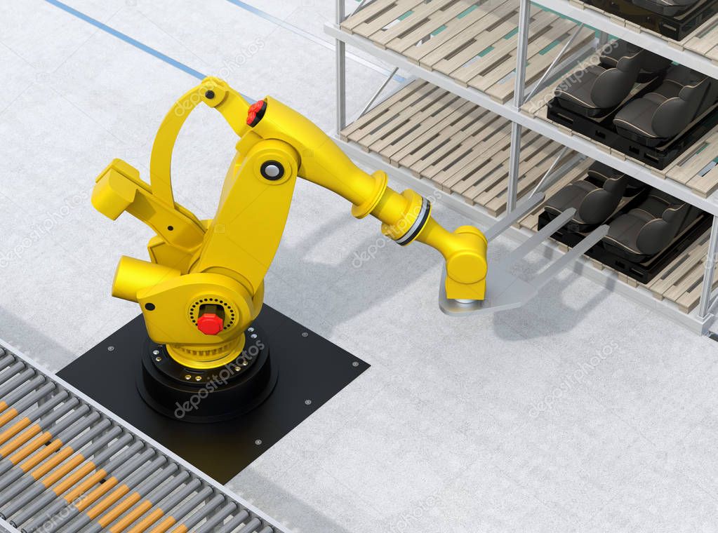 Brazo rob tico de peso pesado que lleva asientos de autom vil en la l nea de producci n de ...