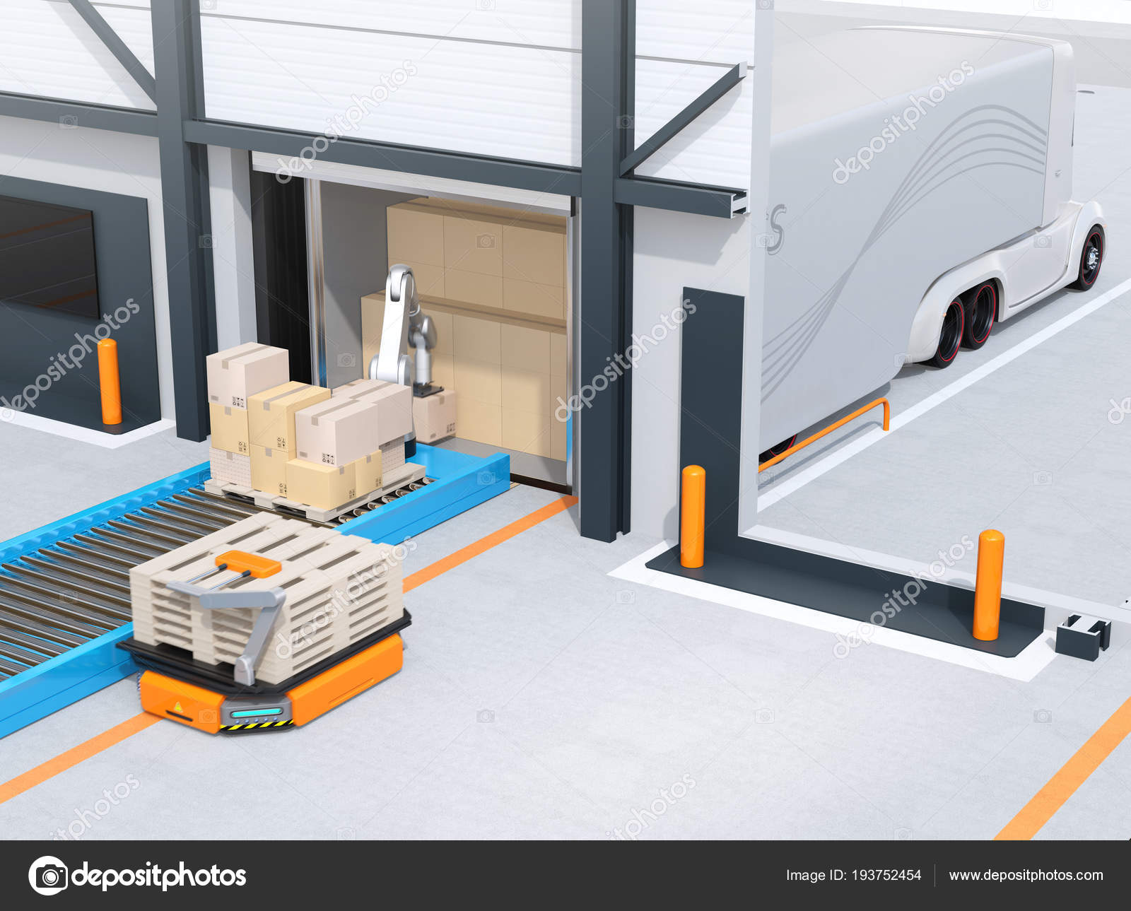 Industrial Robot Unloading Parcels Semi Truck Automatic Guided Vehicle ...