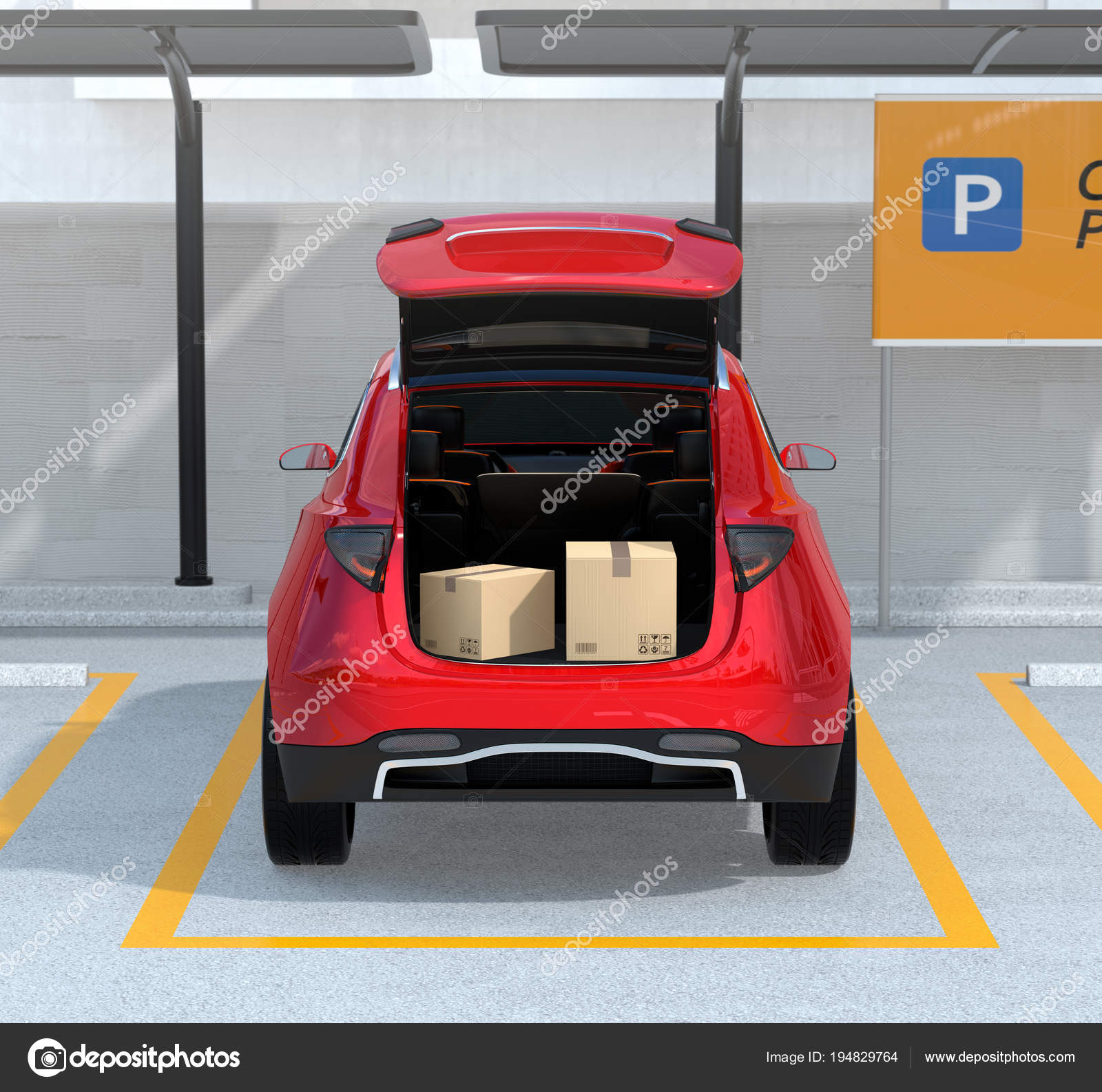 Rear View Opened Red Car Trunk Package Boxes Concept Car — Stock Photo ...